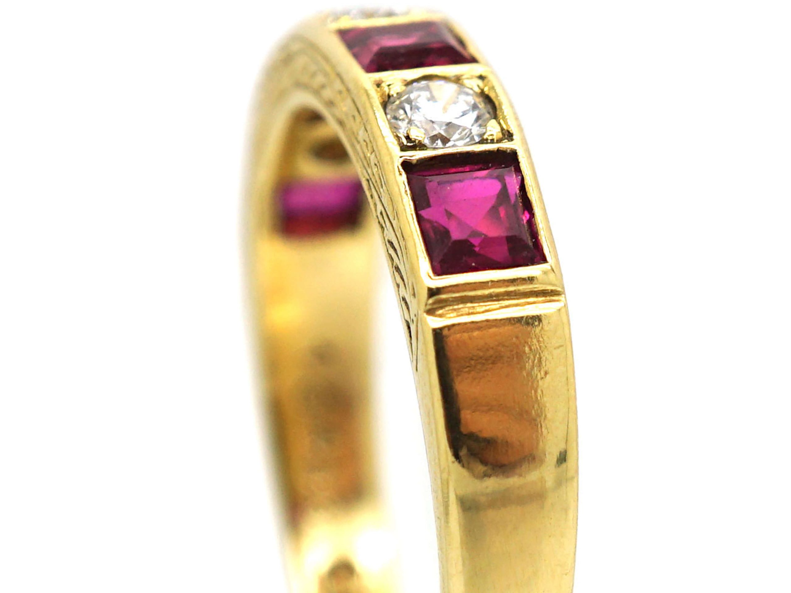 18ct Gold Square Cut Ruby & Diamond Half Eternity Ring by Cropp & Farr ...
