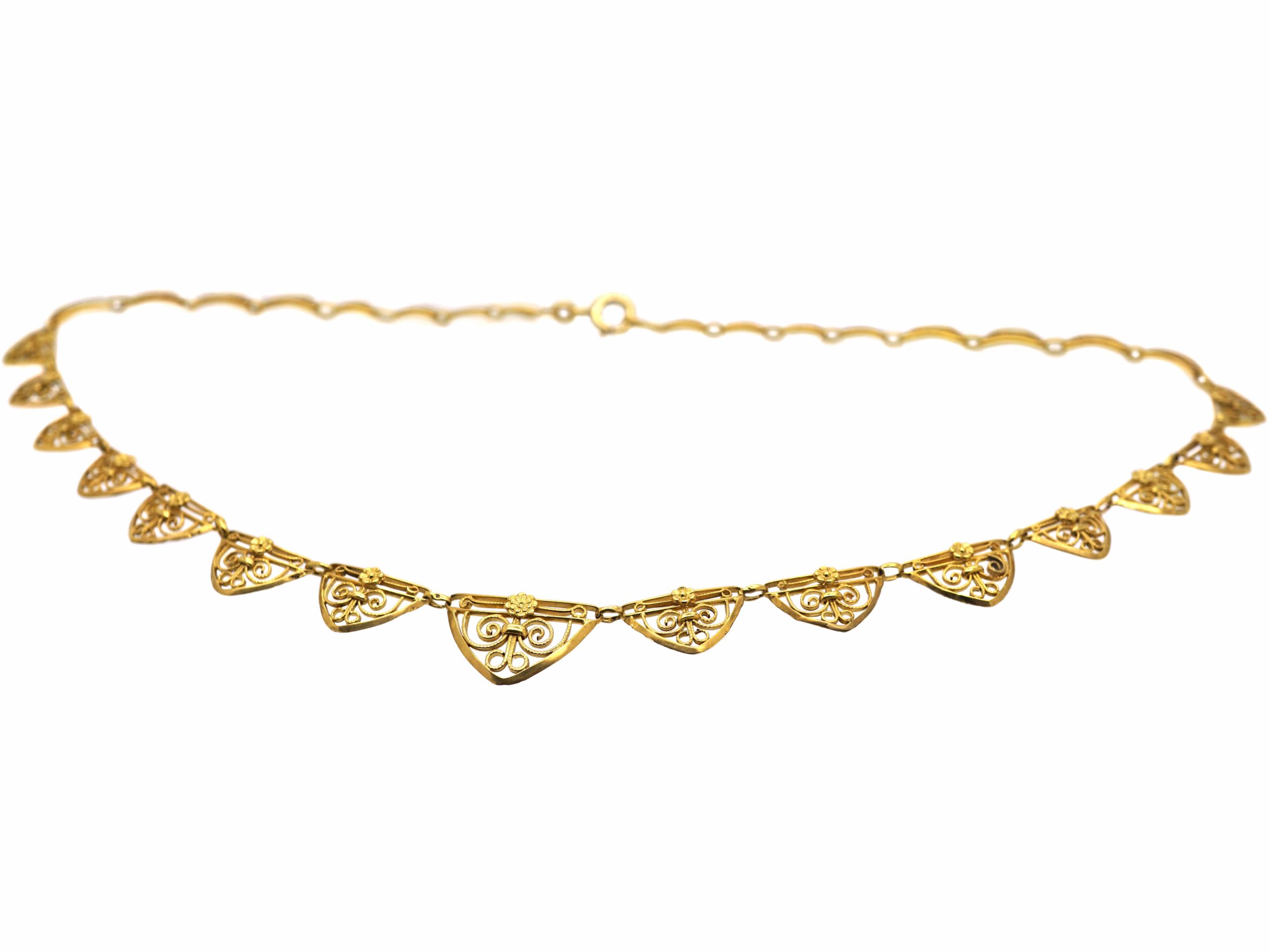 French 18ct Gold Belle Epoque Necklace with Stylised Flower Motifs (92U ...