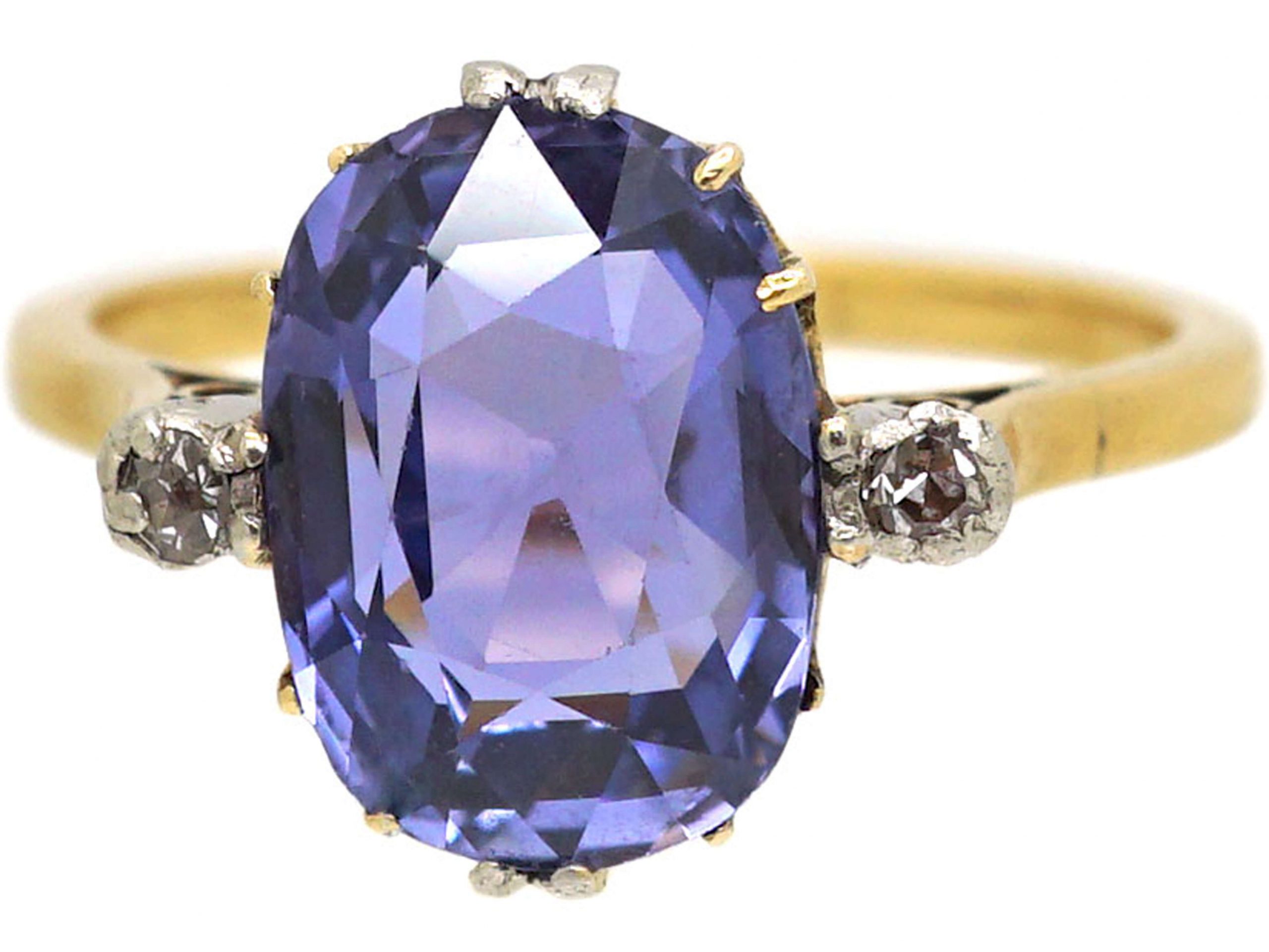 Art Deco 18ct Gold Unheated Ceylon Colour Change Sapphire Ring with ...