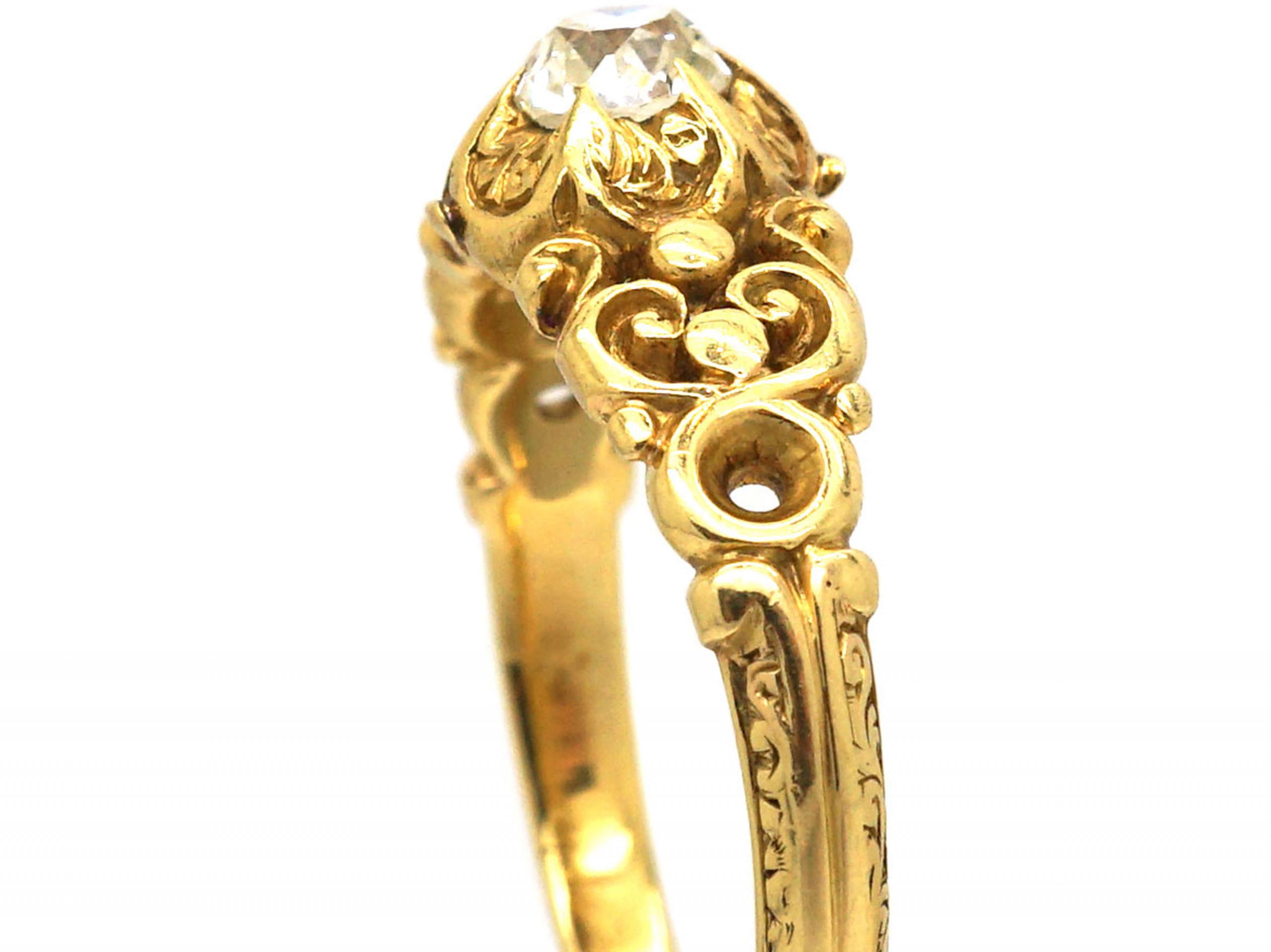 19th Century 18ct Gold & Old Mine Cut Diamond Solitaire Ring with ...