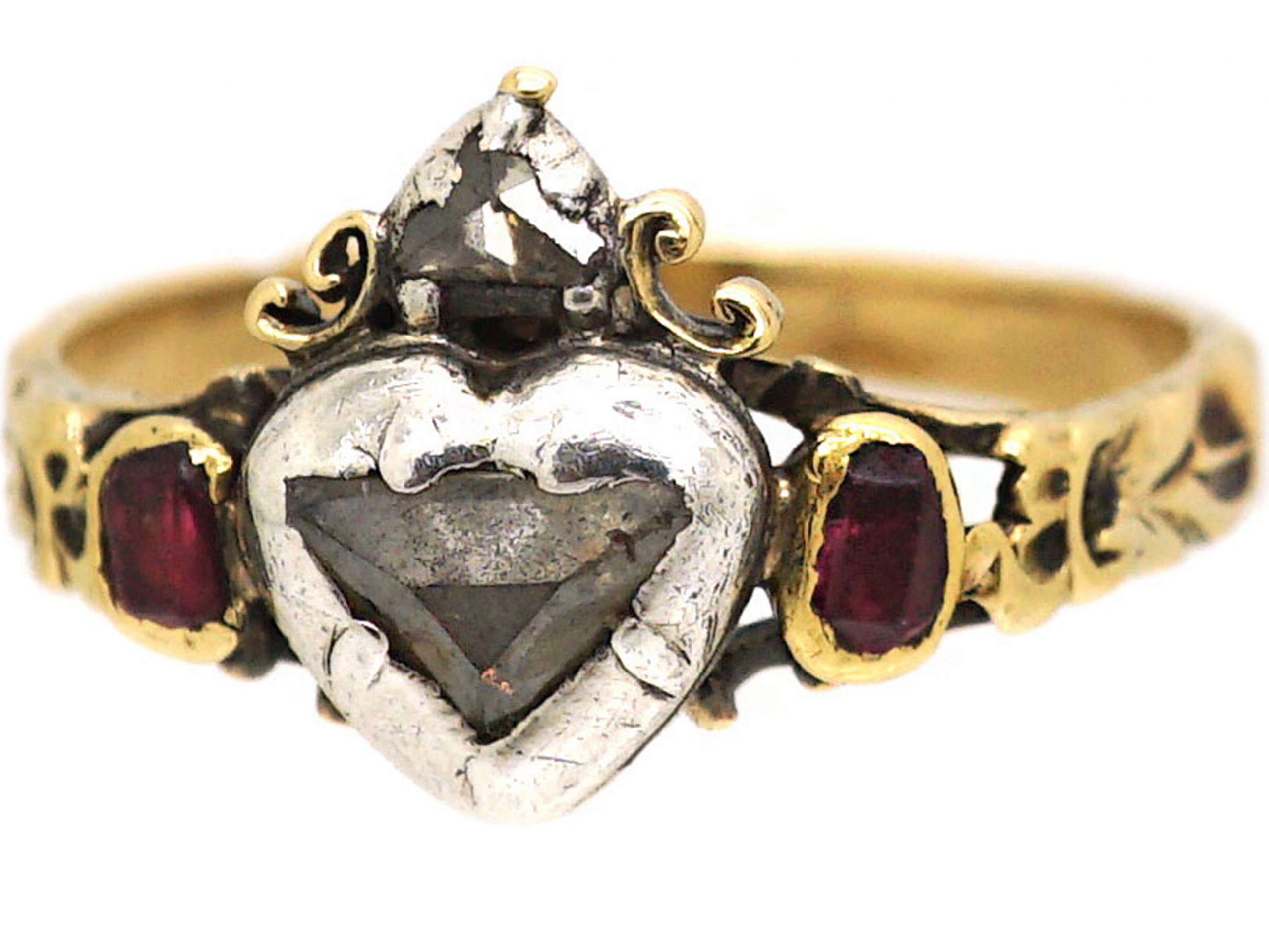 Early 18th Century Heart Shaped Ring Set With Rubies & Diamonds (25U ...