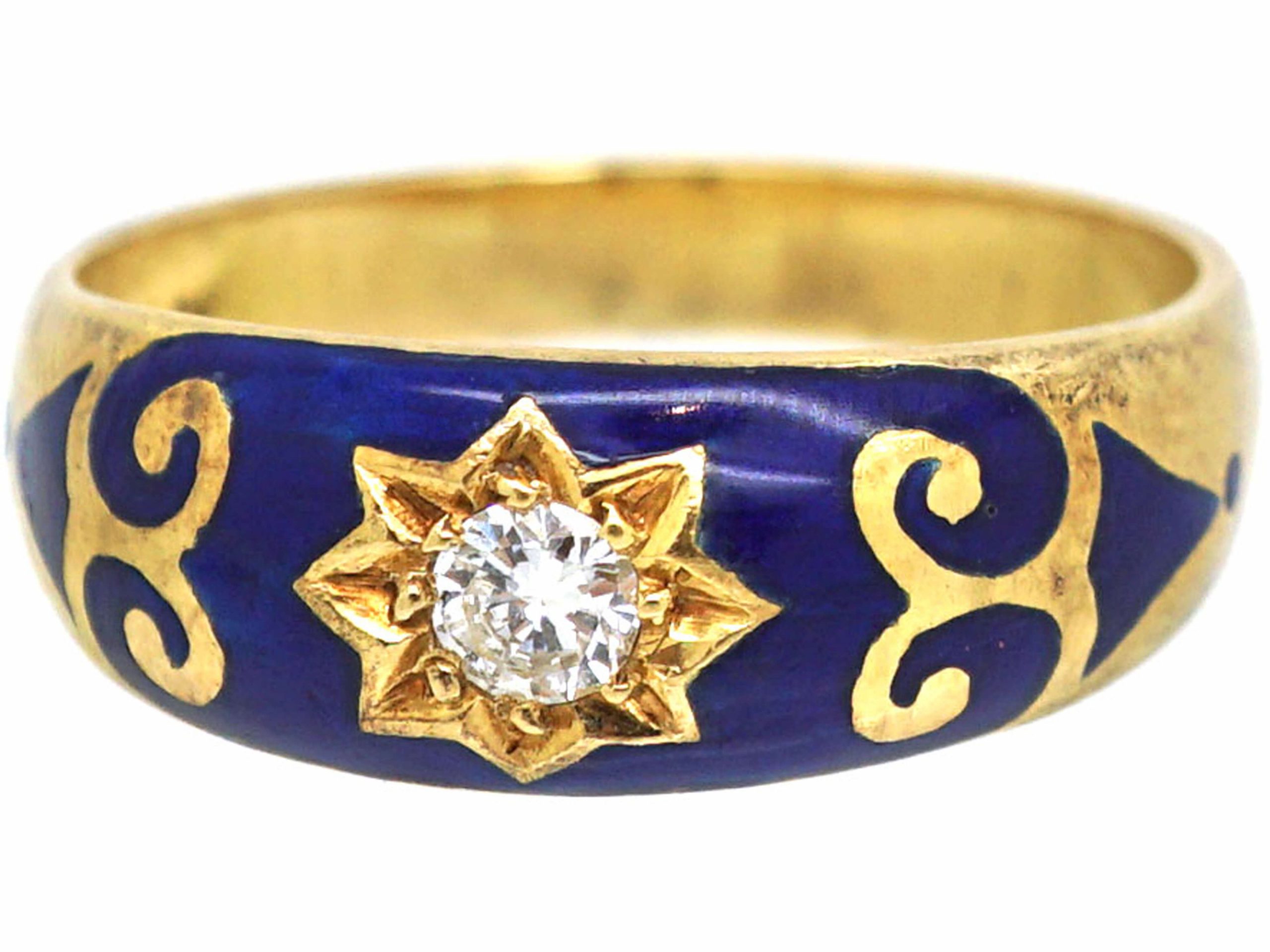 Victorian 18ct Gold, Royal Blue Enamel & Diamond Ring (114U) | The ...
