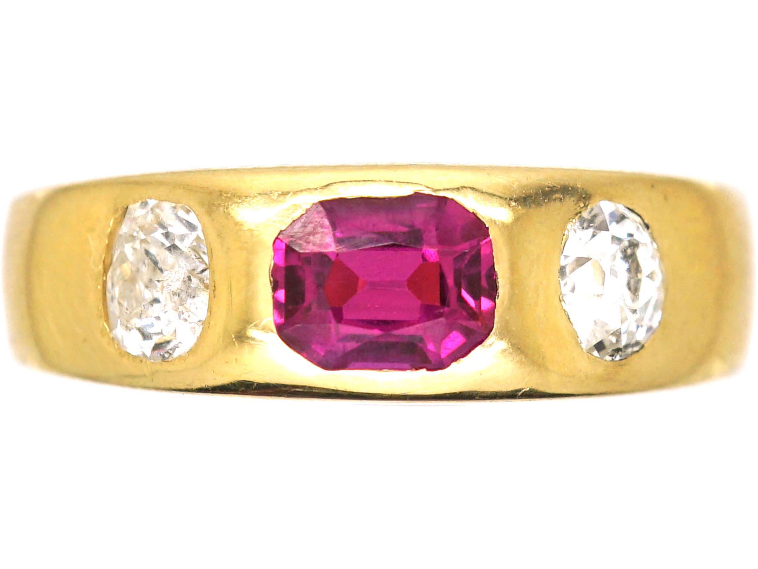 Victorian 18ct Gold, Ruby & Old Mine Cut Diamond Rub Over Ring (109U ...