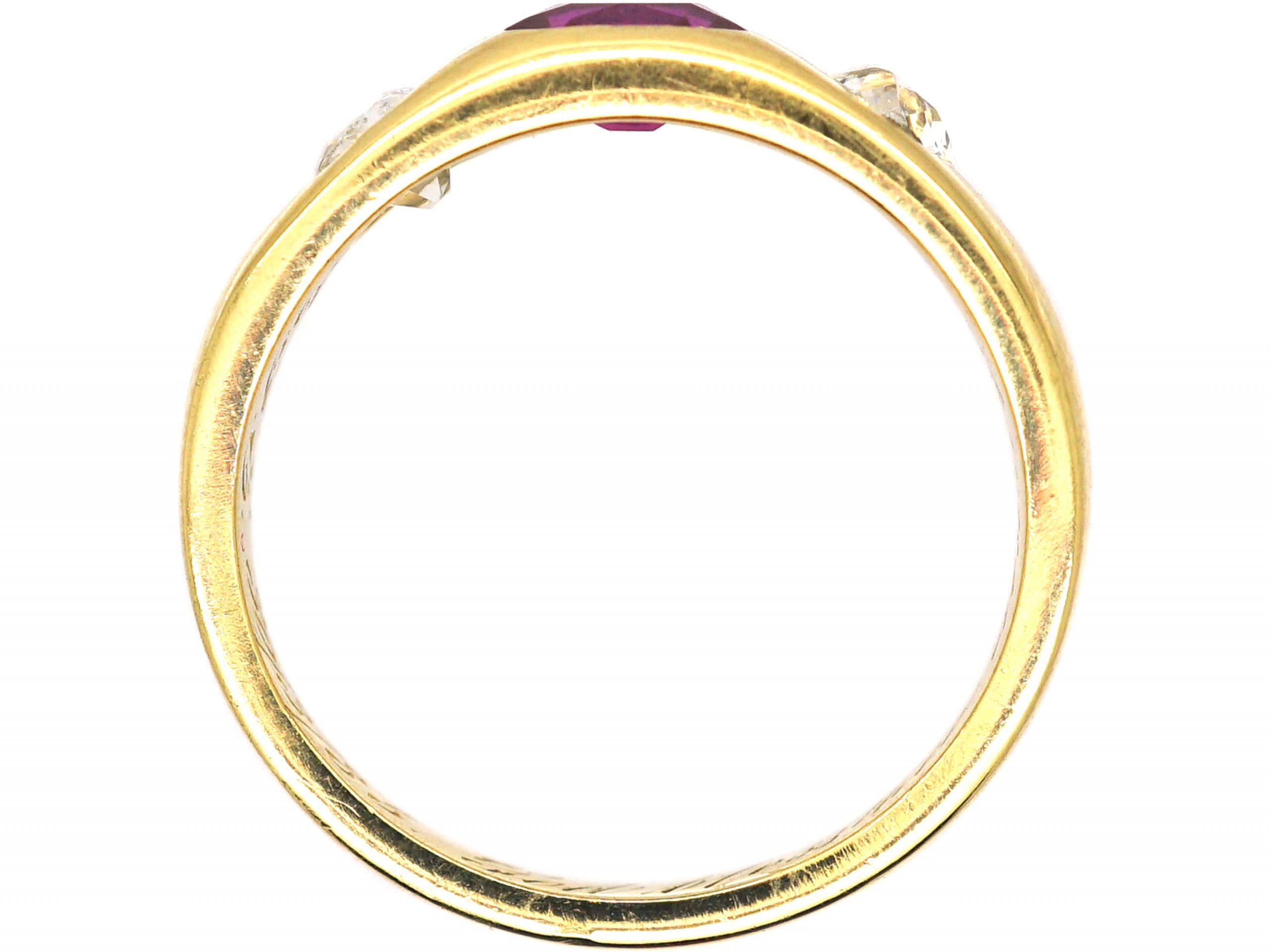 Victorian 18ct Gold, Ruby & Old Mine Cut Diamond Rub Over Ring (109U ...