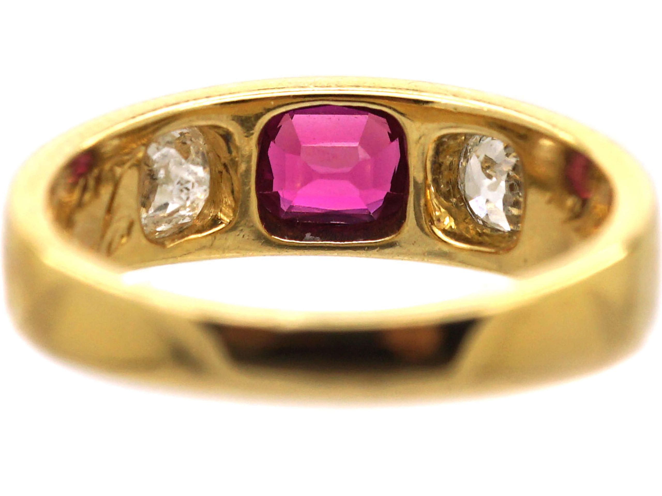 Victorian 18ct Gold, Ruby & Old Mine Cut Diamond Rub Over Ring (109U ...