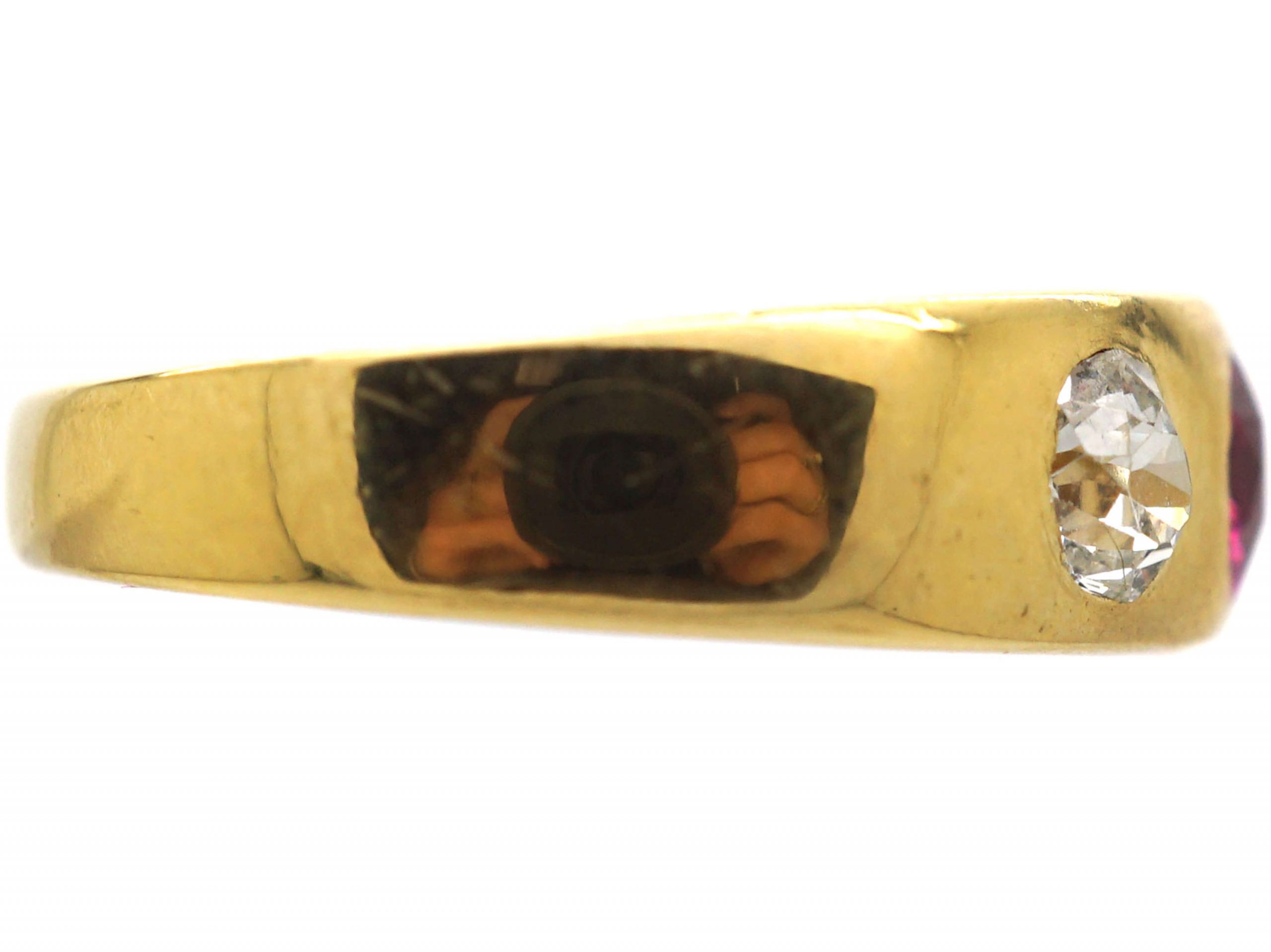 Victorian 18ct Gold, Ruby & Old Mine Cut Diamond Rub Over Ring (109U ...