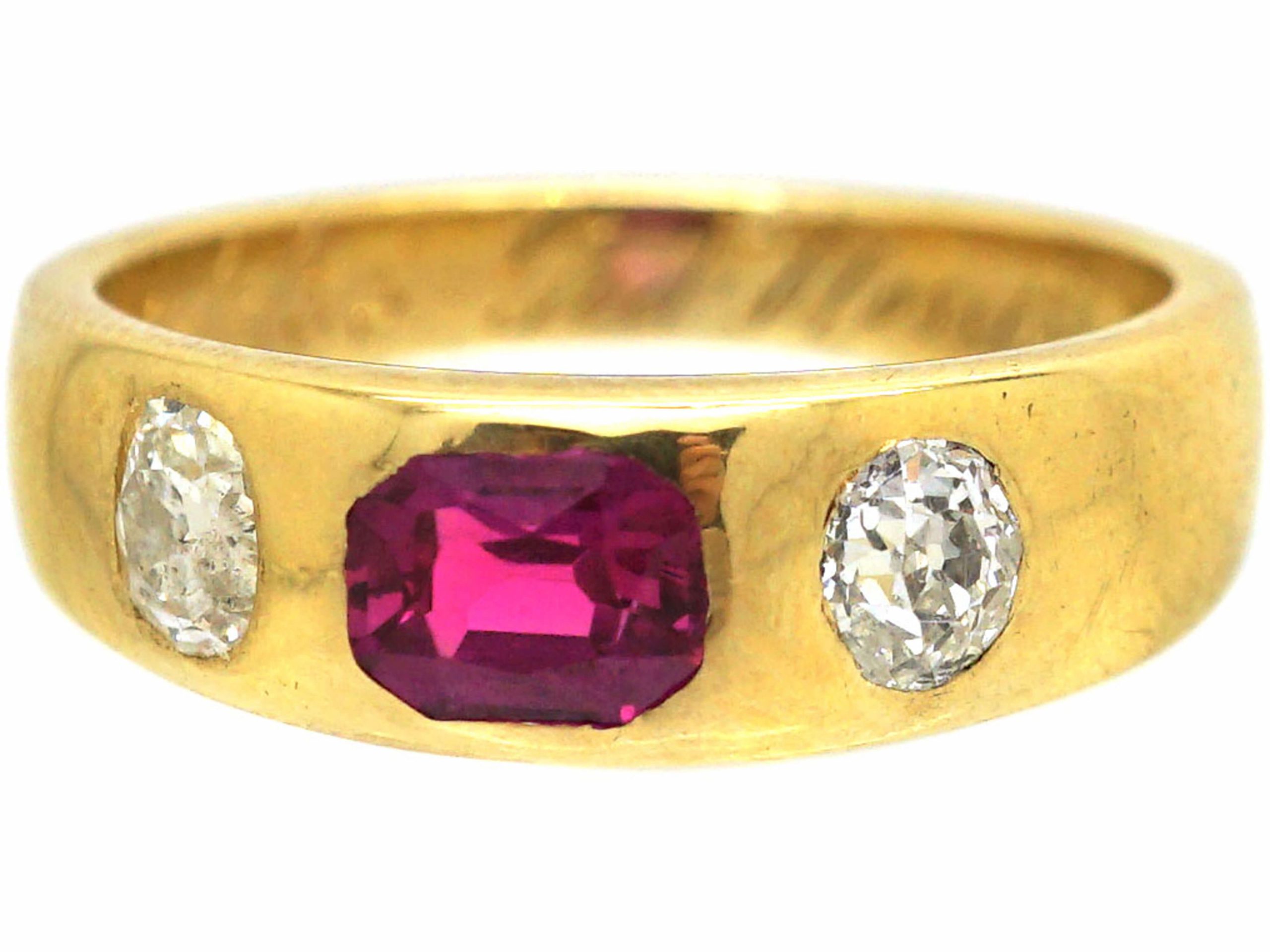 Victorian 18ct Gold, Ruby & Old Mine Cut Diamond Rub Over Ring (109U ...