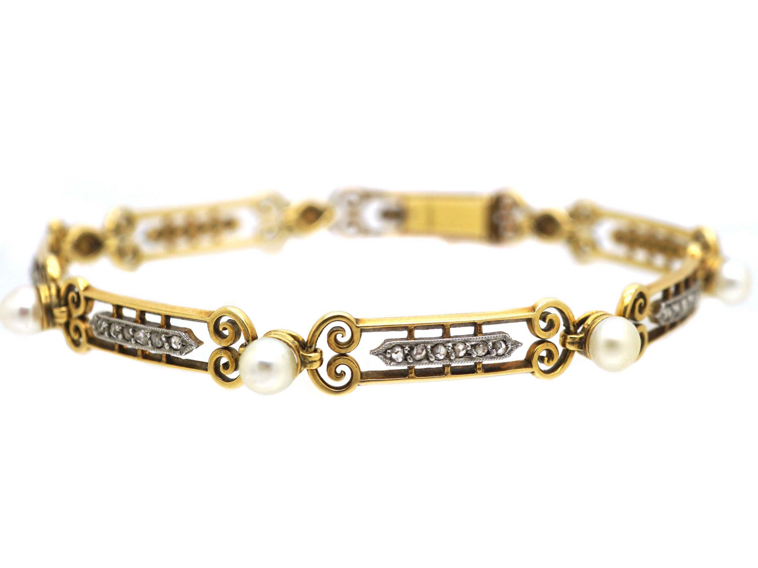 French Art Nouveau 18ct Gold, Natural Bouton Pearl & Rose Diamond ...