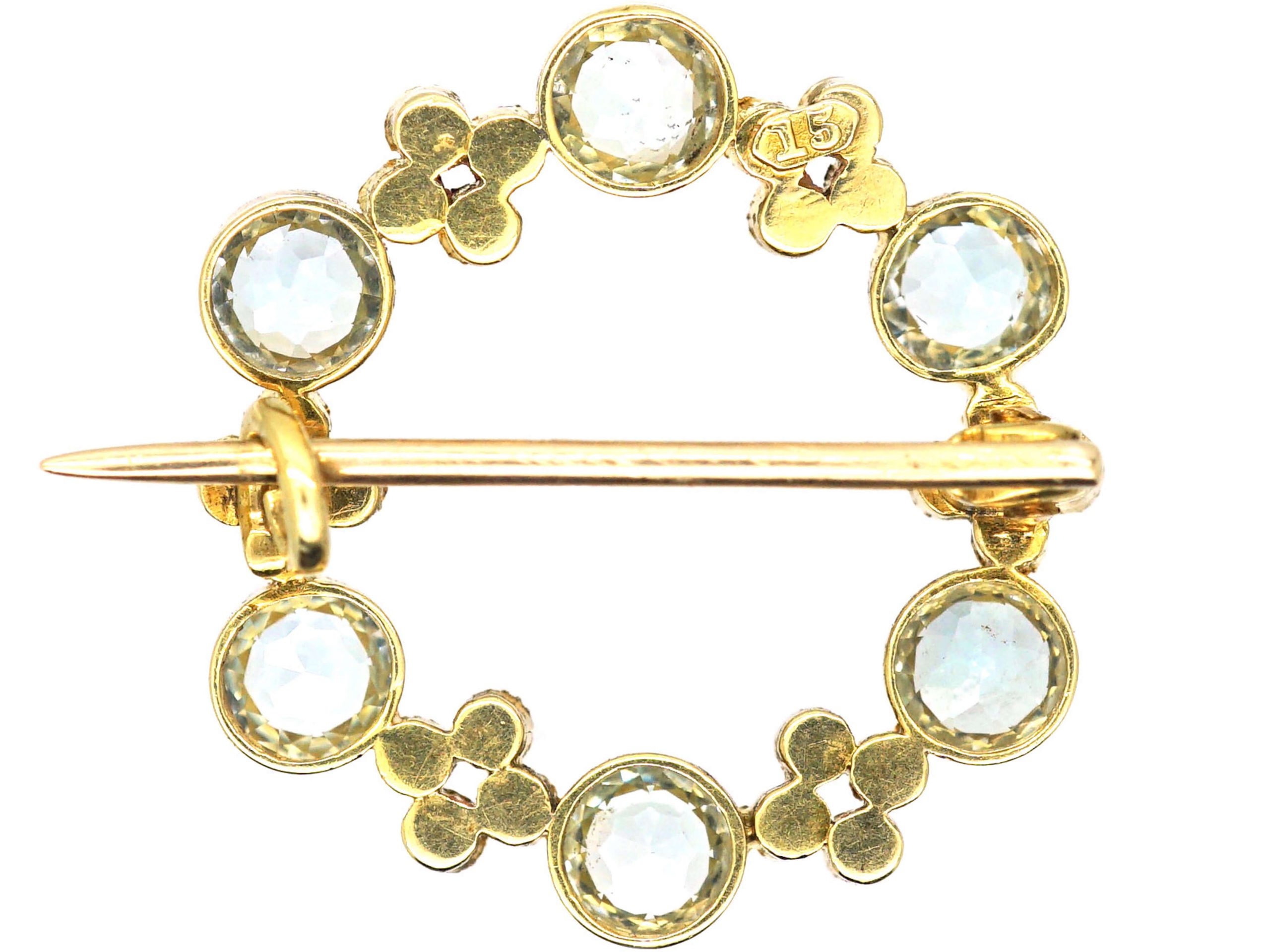 Edwardian 15ct Gold, Aquamarine & Natural Split Pearl Round Brooch ...