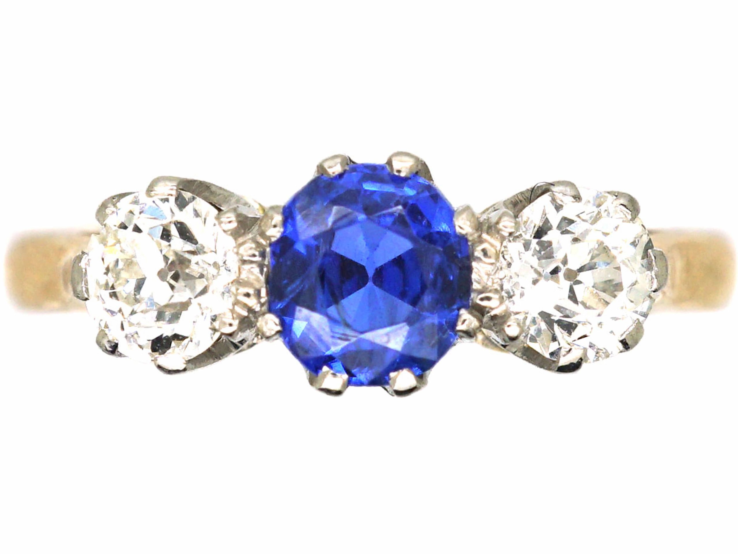 Early 20th Century 18ct Gold & Platinum, Sapphire & Diamond Three Stone ...