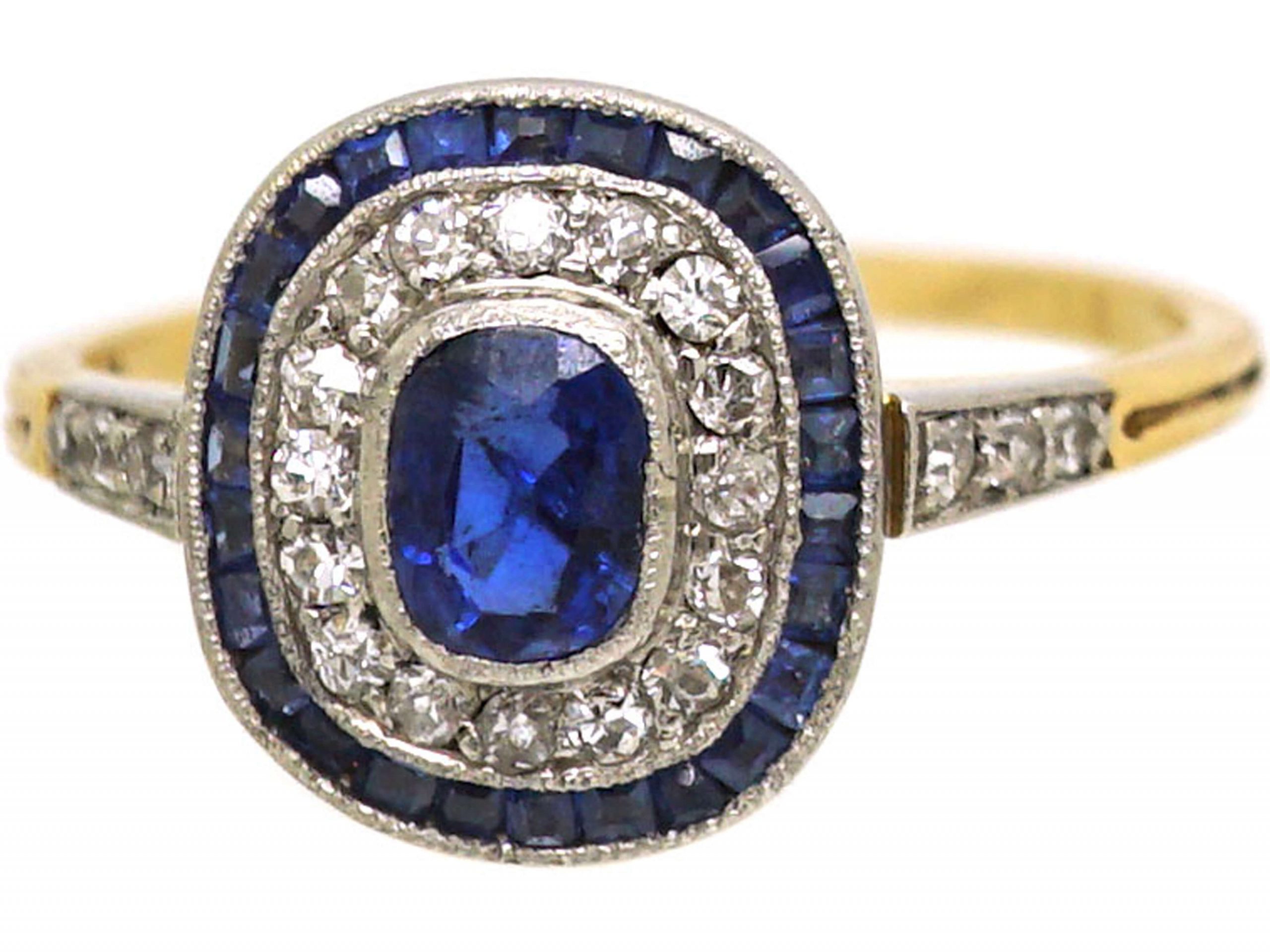 Art Deco 18ct Gold & Platinum, Sapphire & Diamond Target Ring (108U ...