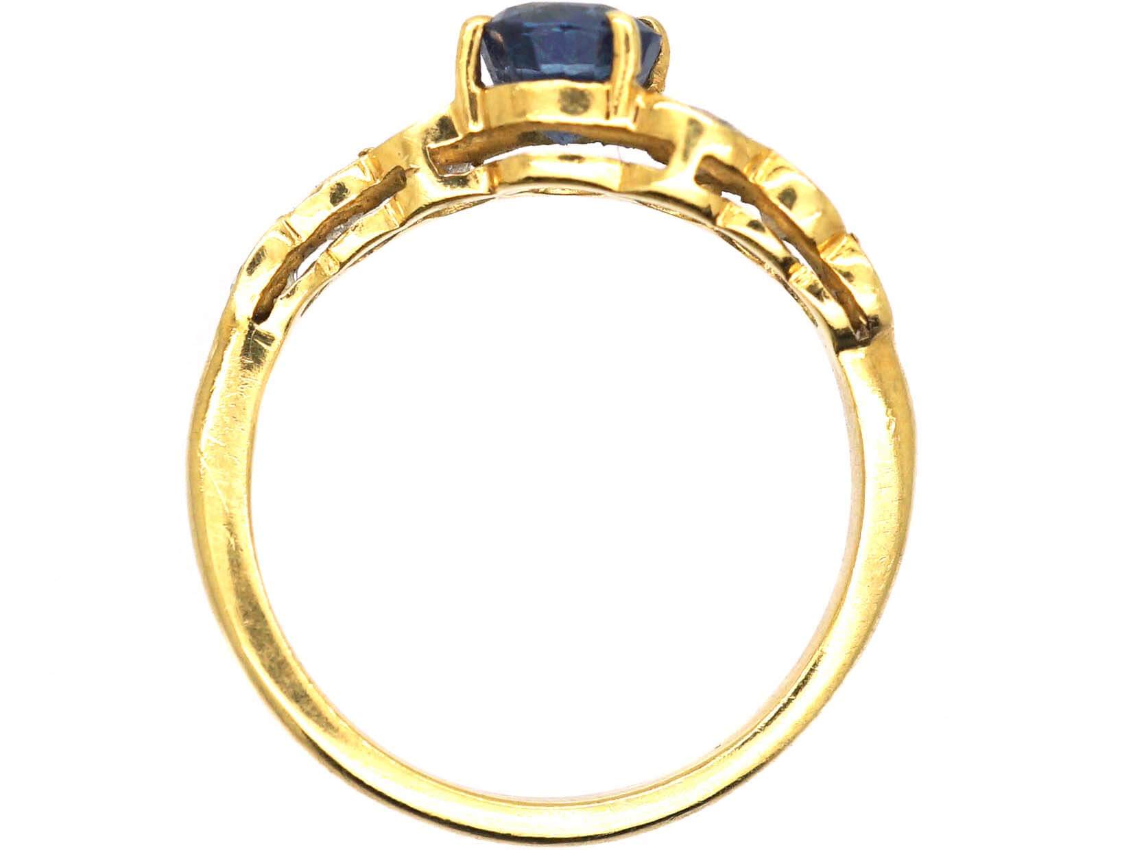 Modernist 18ct Gold Curved Ring set with a Sapphire & Diamonds (94U ...
