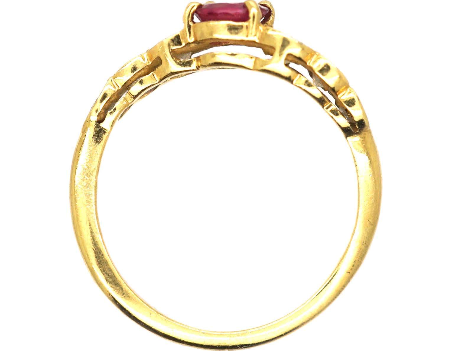 Modernist 18ct Gold Curved Ring set with a Ruby & Diamonds (96U) | The ...