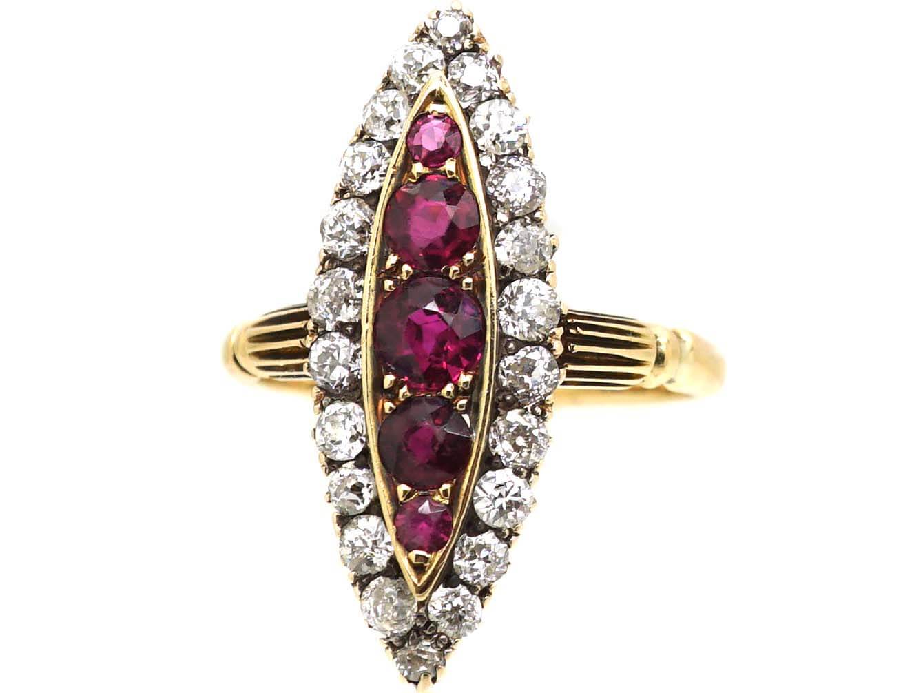 Victorian 18ct Gold, Ruby & Diamond Marquise Ring (142U) | The Antique ...