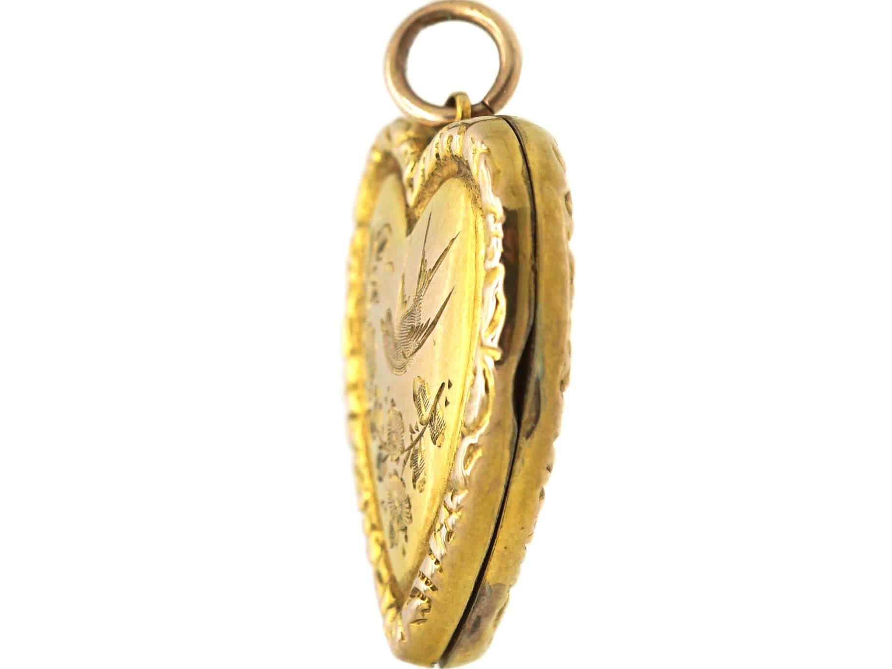 Edwardian 9ct Back & Front Heart Shaped Locket with Swallow Detail ...