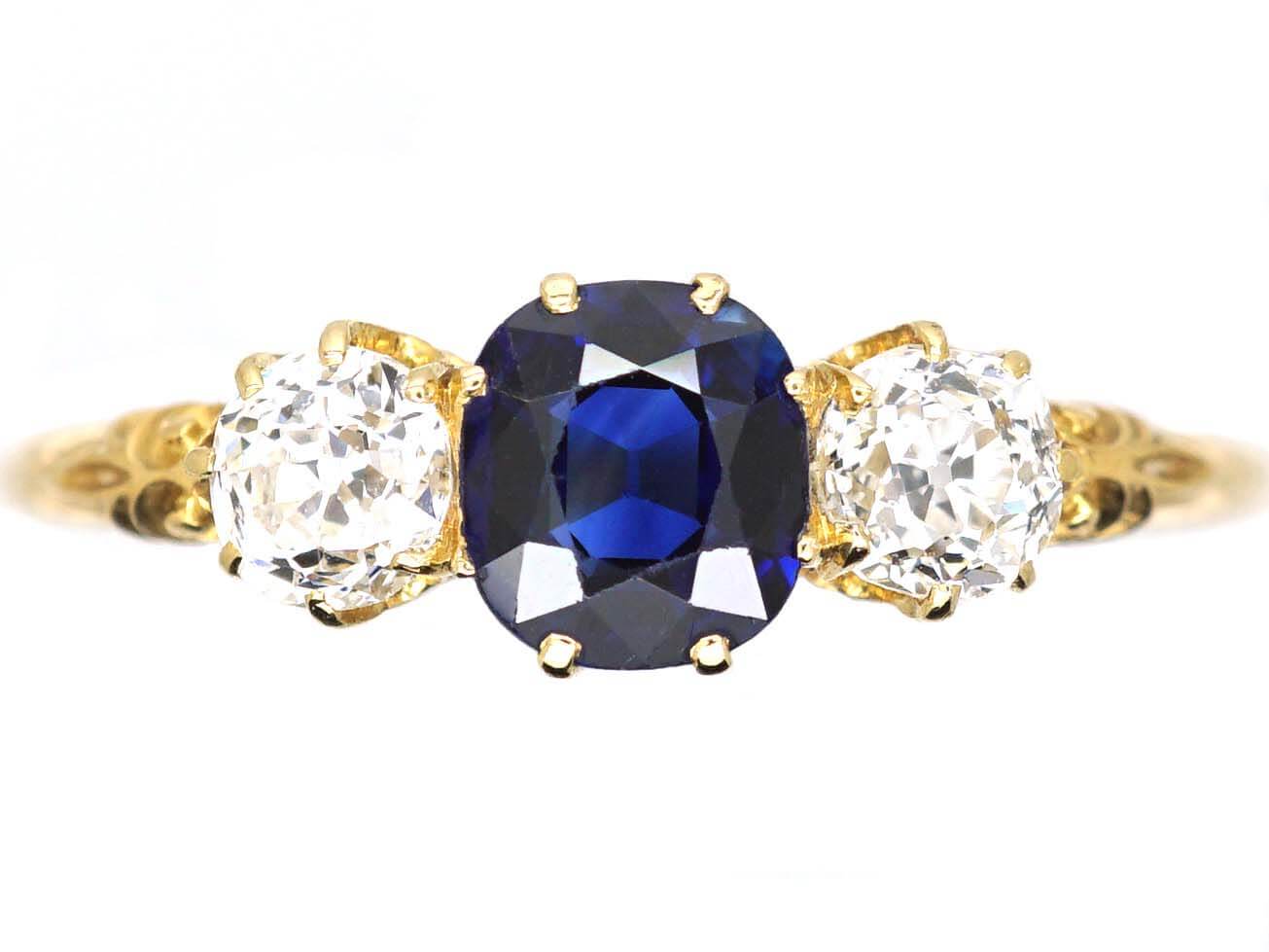 Edwardian 18ct Gold, Three Stone Sapphire & Diamond Ring (139U) | The ...