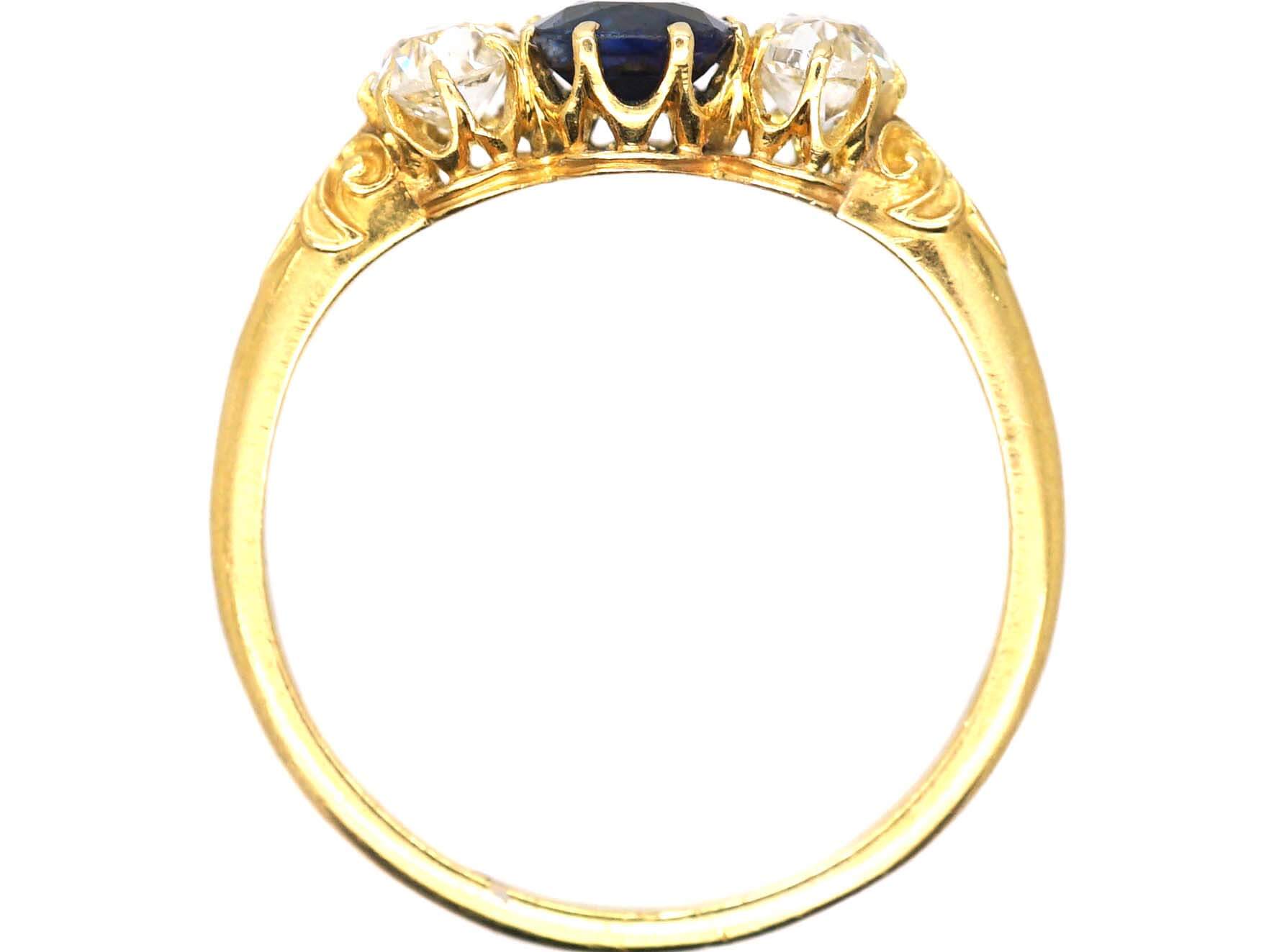 Edwardian 18ct Gold, Three Stone Sapphire & Diamond Ring (139U) | The ...