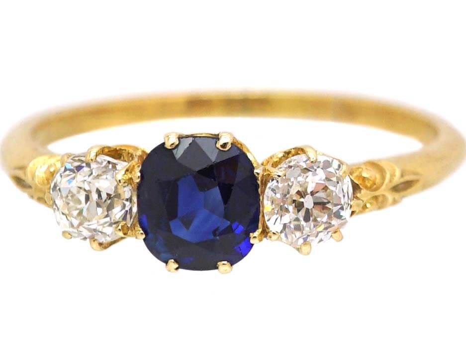Edwardian 18ct Gold, Three Stone Sapphire & Diamond Ring (139U) | The ...
