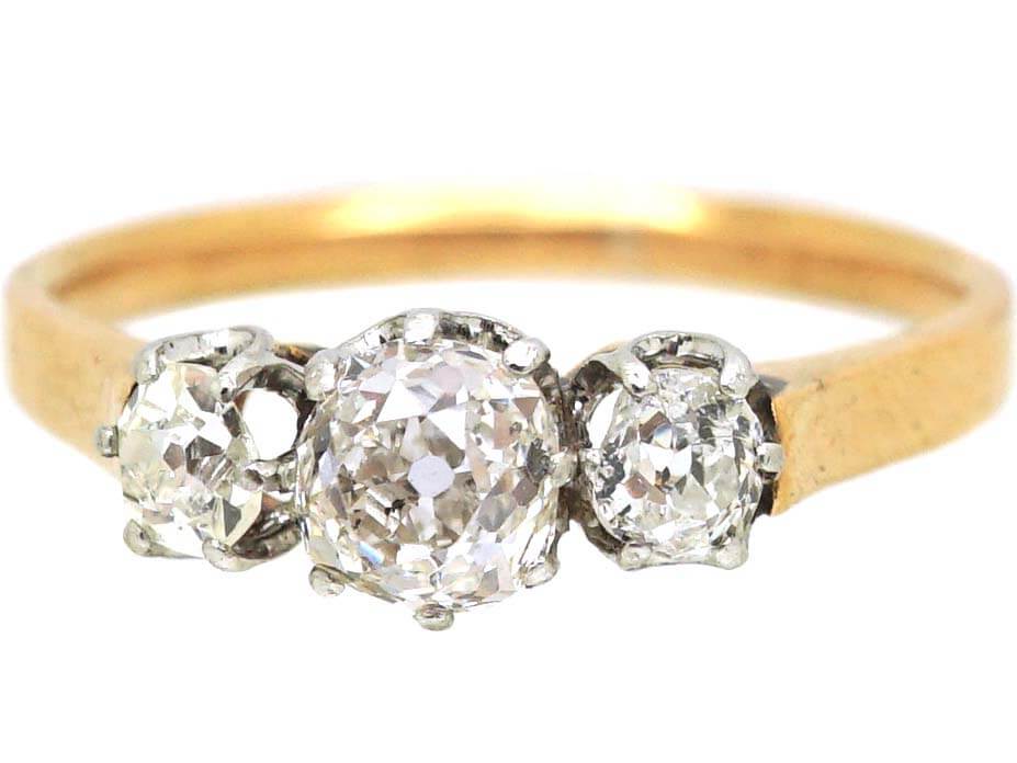 Late 19th Century 18ct Gold, Old Mine Cut Three Stone Diamond Ring ...