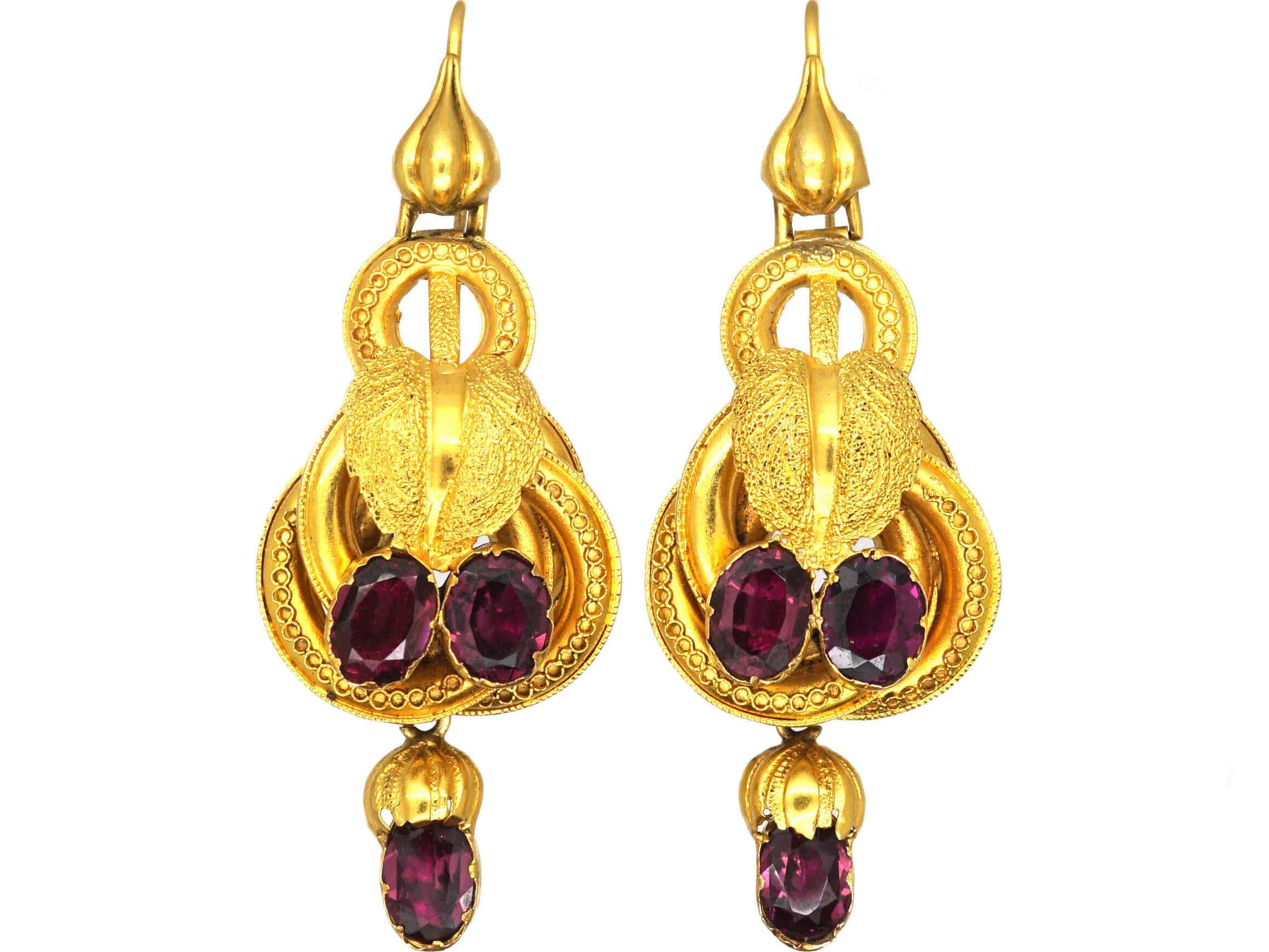 Victorian 15ct Gold Drop Earrings set with Almandine Garnets in ...