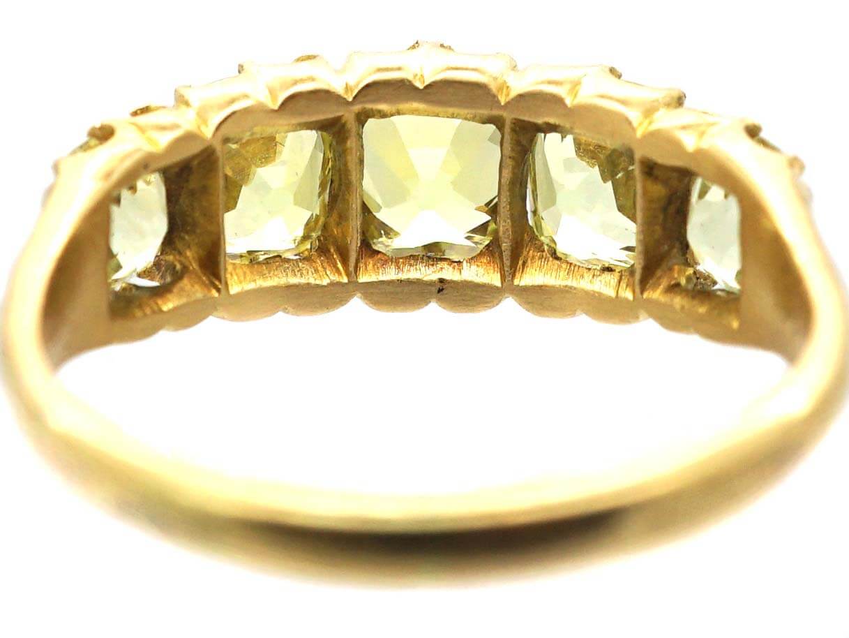 Victorian 18ct Gold & Chrysolite Five Stone Ring (181U) | The Antique ...