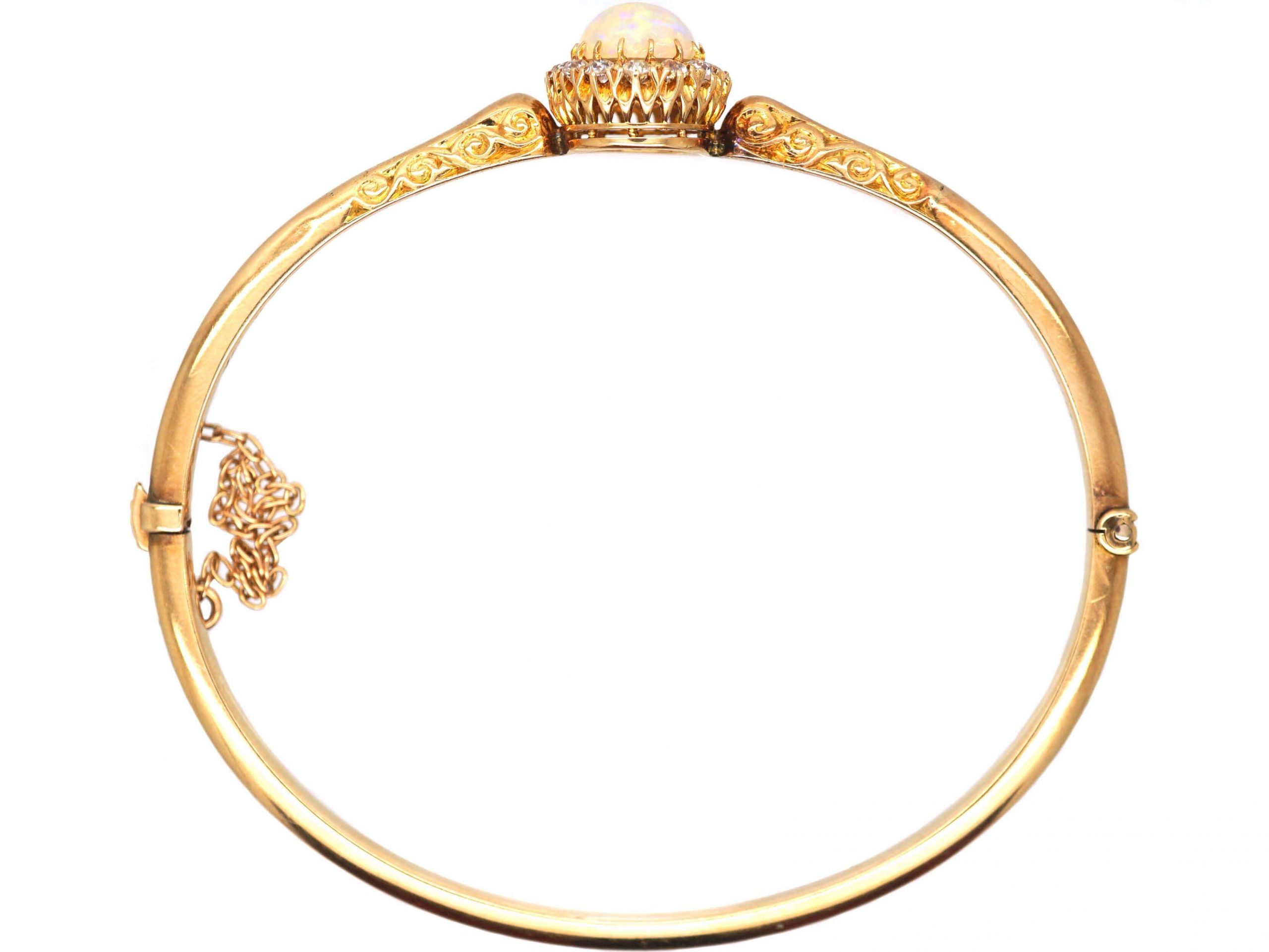 Edwardian 15ct Gold, Opal and Diamond Bangle (156U) | The Antique ...