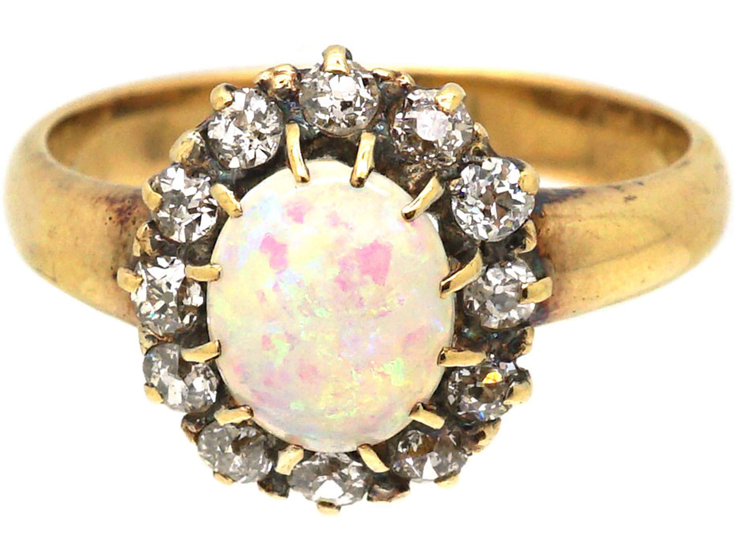 Edwardian 18ct Gold, Opal & Diamond Cluster Ring (171U) | The Antique ...