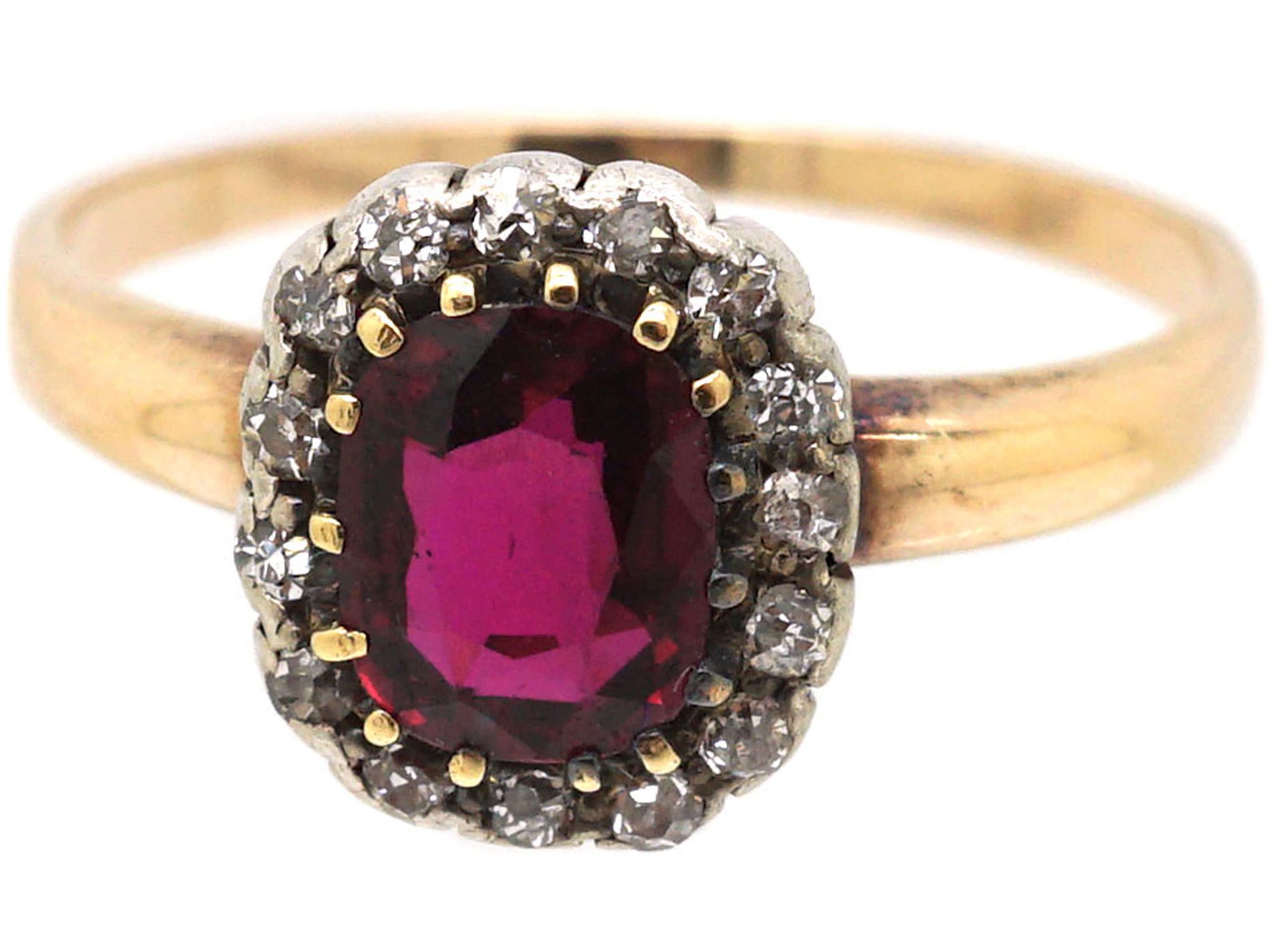 Edwardian 15ct Gold, Ruby & Diamond Oval Cluster Ring (193U) | The ...