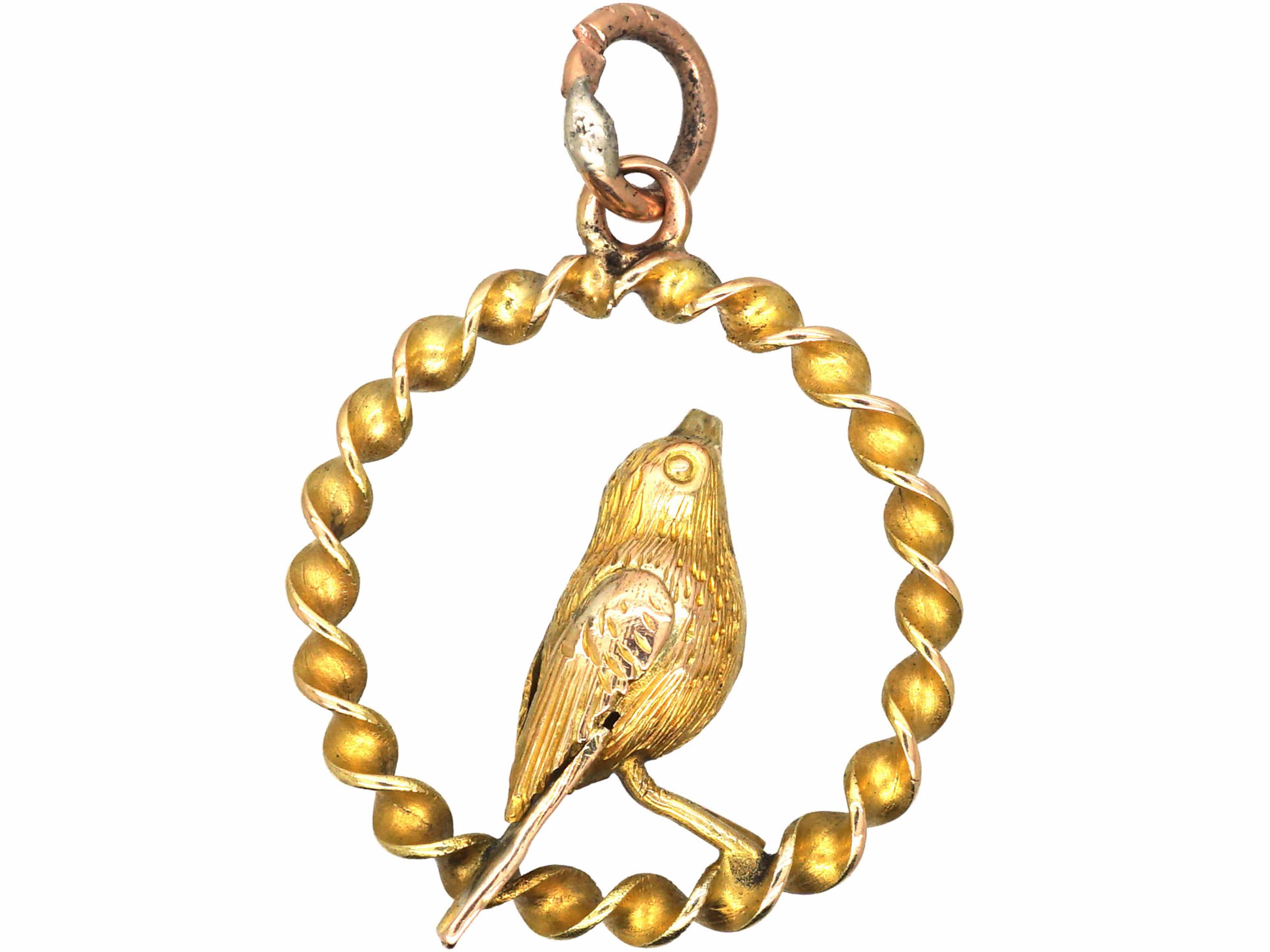 Edwardian Small 9ct Gold Pendant of a Bird Within a Circle (152U) | The ...