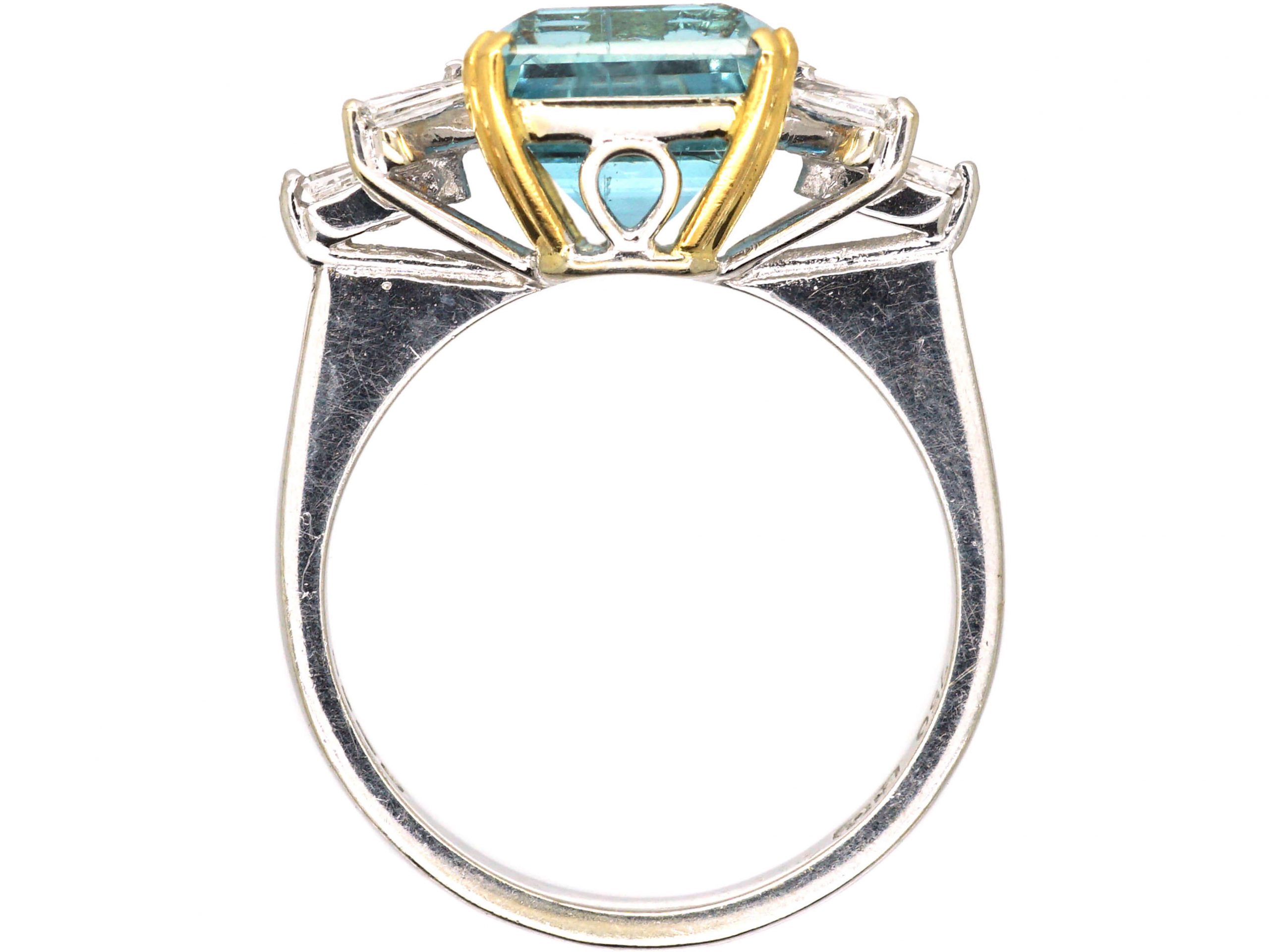18ct White Gold Square Cut Aquamarine & Diamond Baguette Ring (169U ...