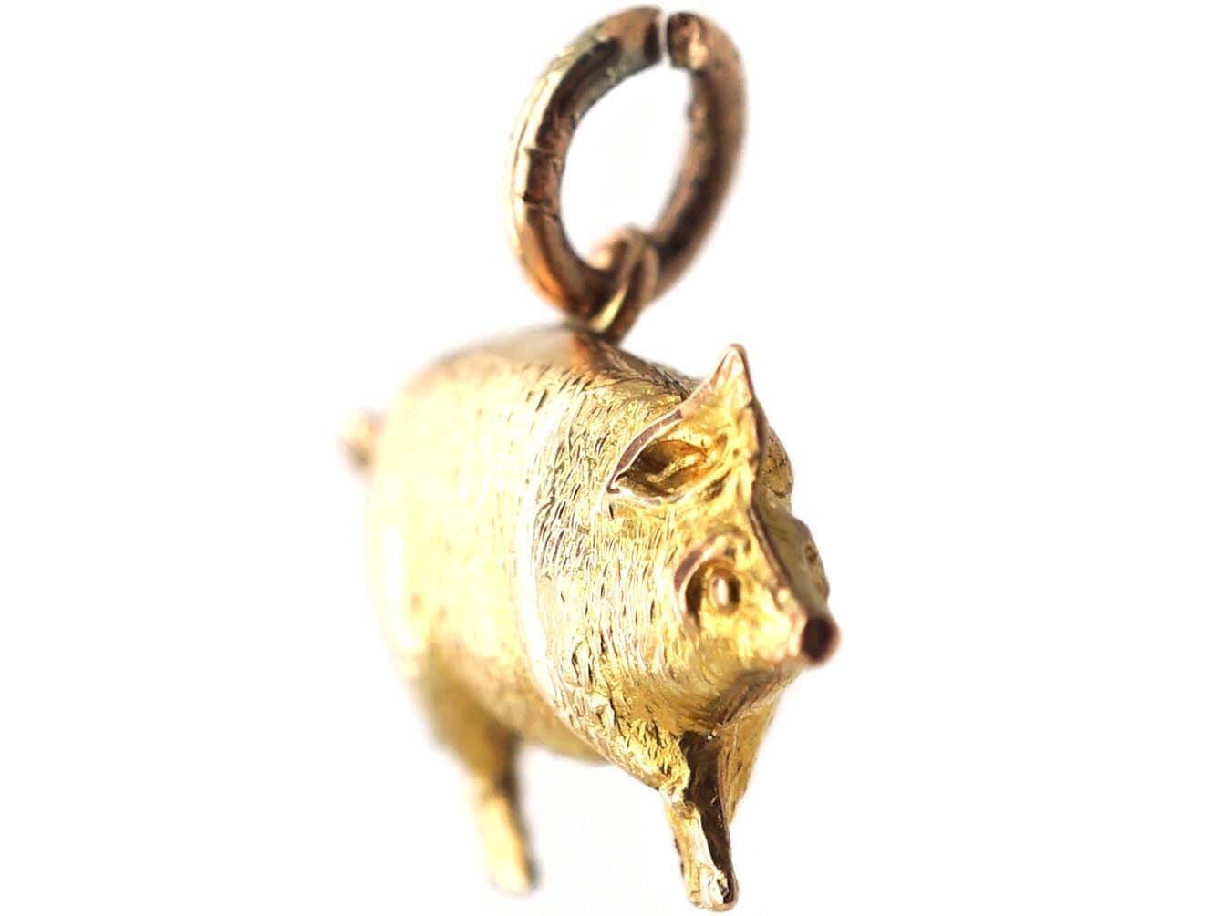 Edwardian 9ct Gold Pig Charm (154U) | The Antique Jewellery Company