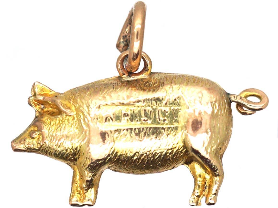 Edwardian 9ct Gold Pig Charm (154U) | The Antique Jewellery Company