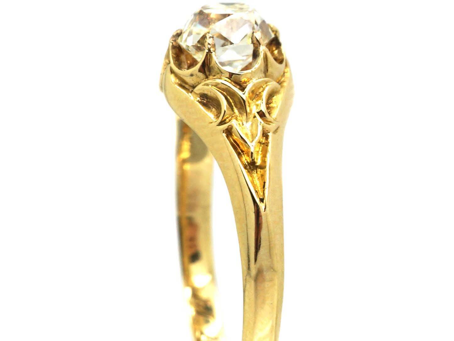 Victorian 18ct Gold, Old Mine Cut Solitaire Ring with Ornate Shoulders ...