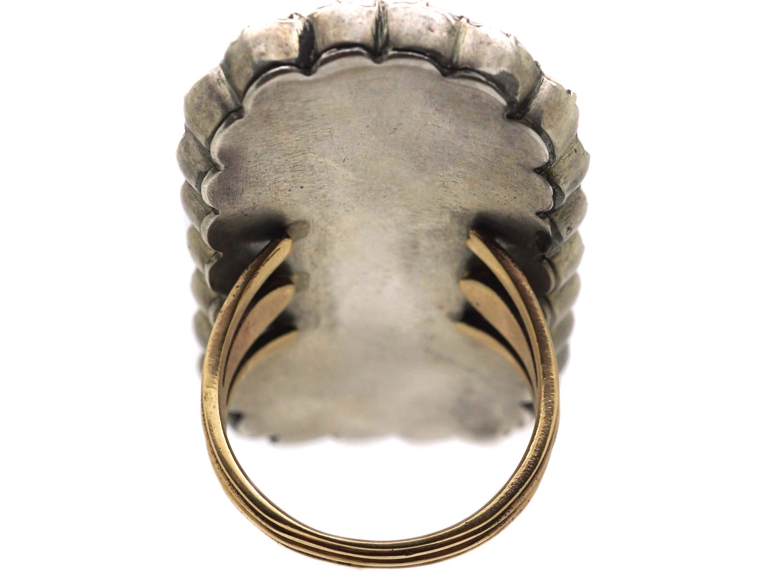 French Early 19th Century 18ct Gold & Silver, Large Enamel & Paste Ring ...