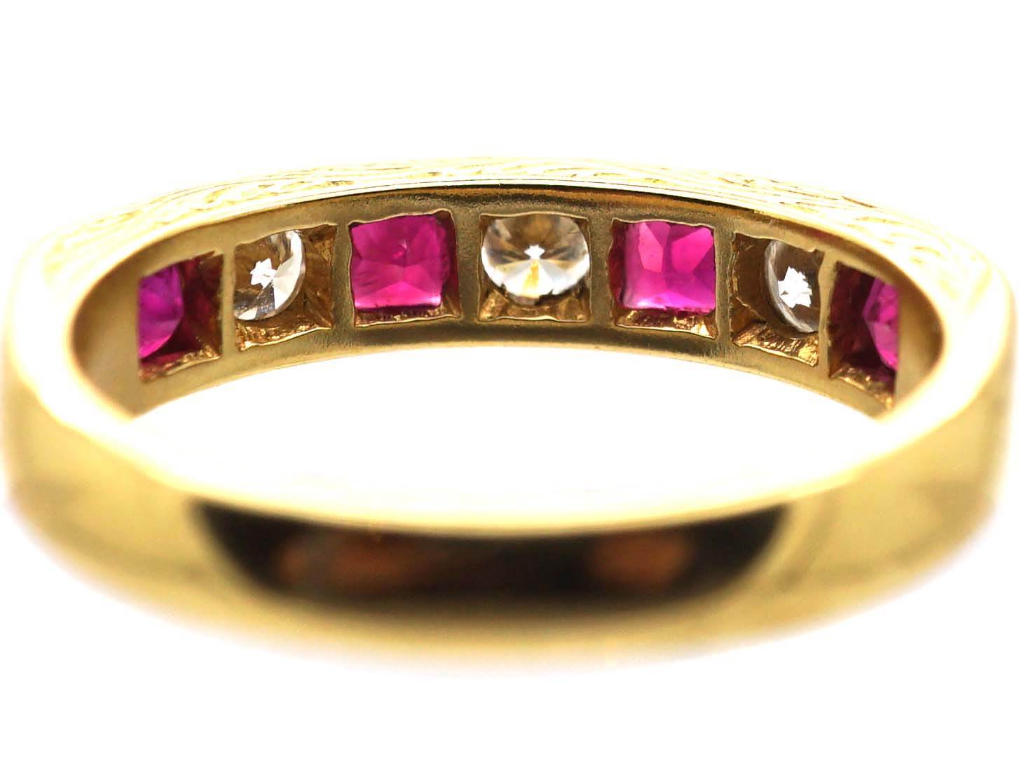 18ct Gold, Square Cut Ruby & Diamond Half Eternity Ring by Cropp & Farr ...