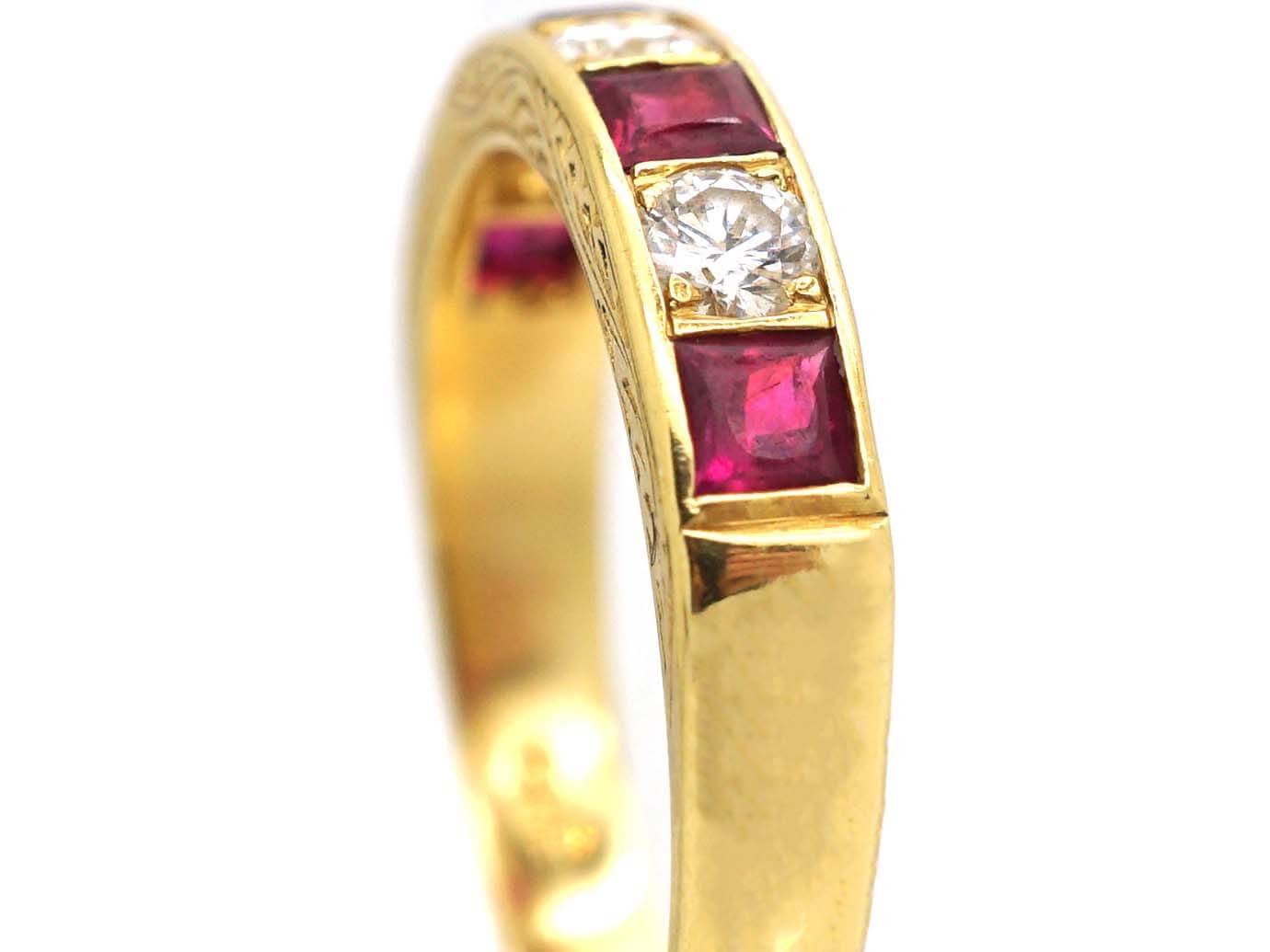 18ct Gold, Square Cut Ruby & Diamond Half Eternity Ring by Cropp & Farr ...