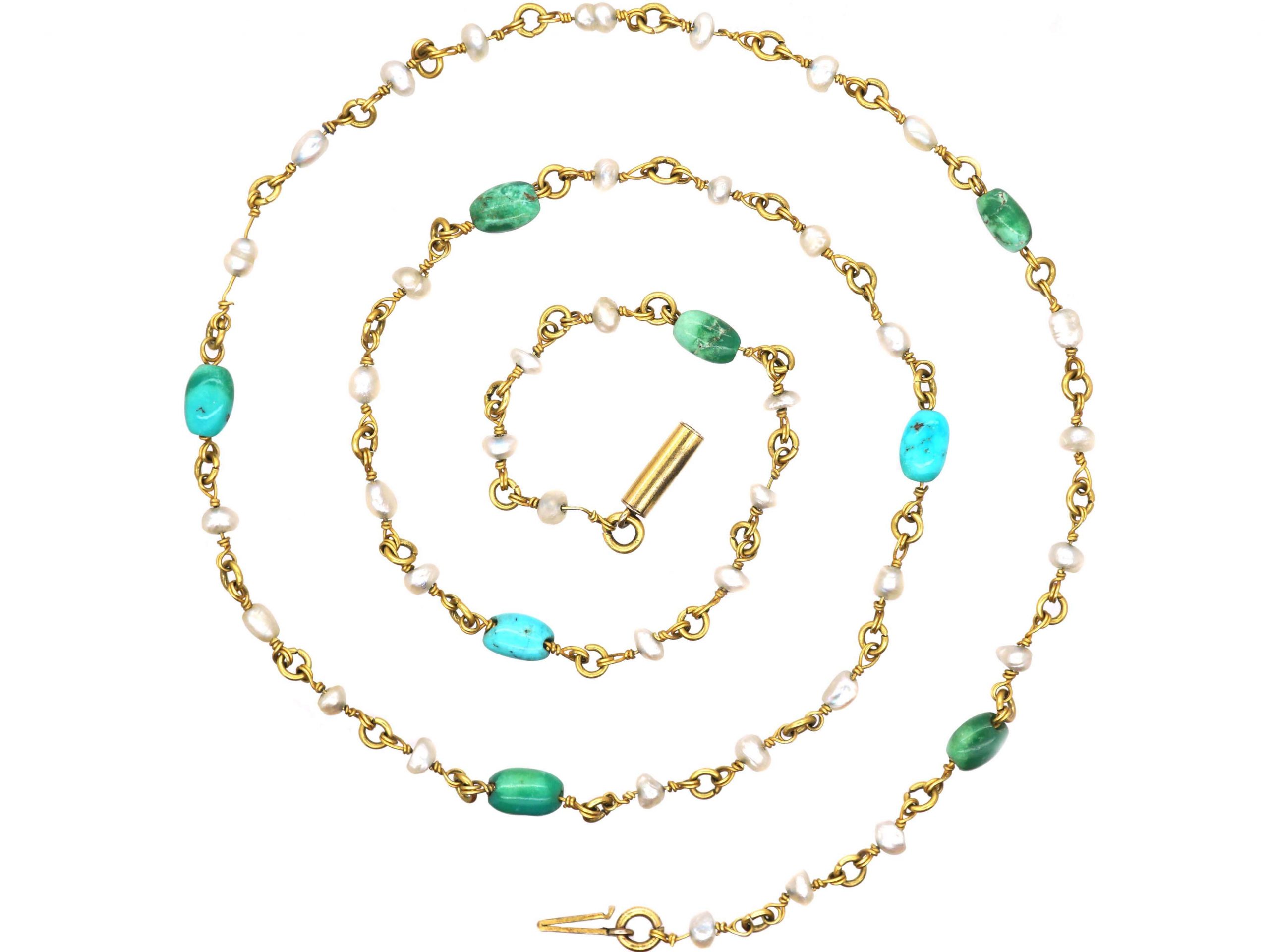 Edwardian 15ct Gold Chain set with Turquoise & Natural Pearls (215U ...