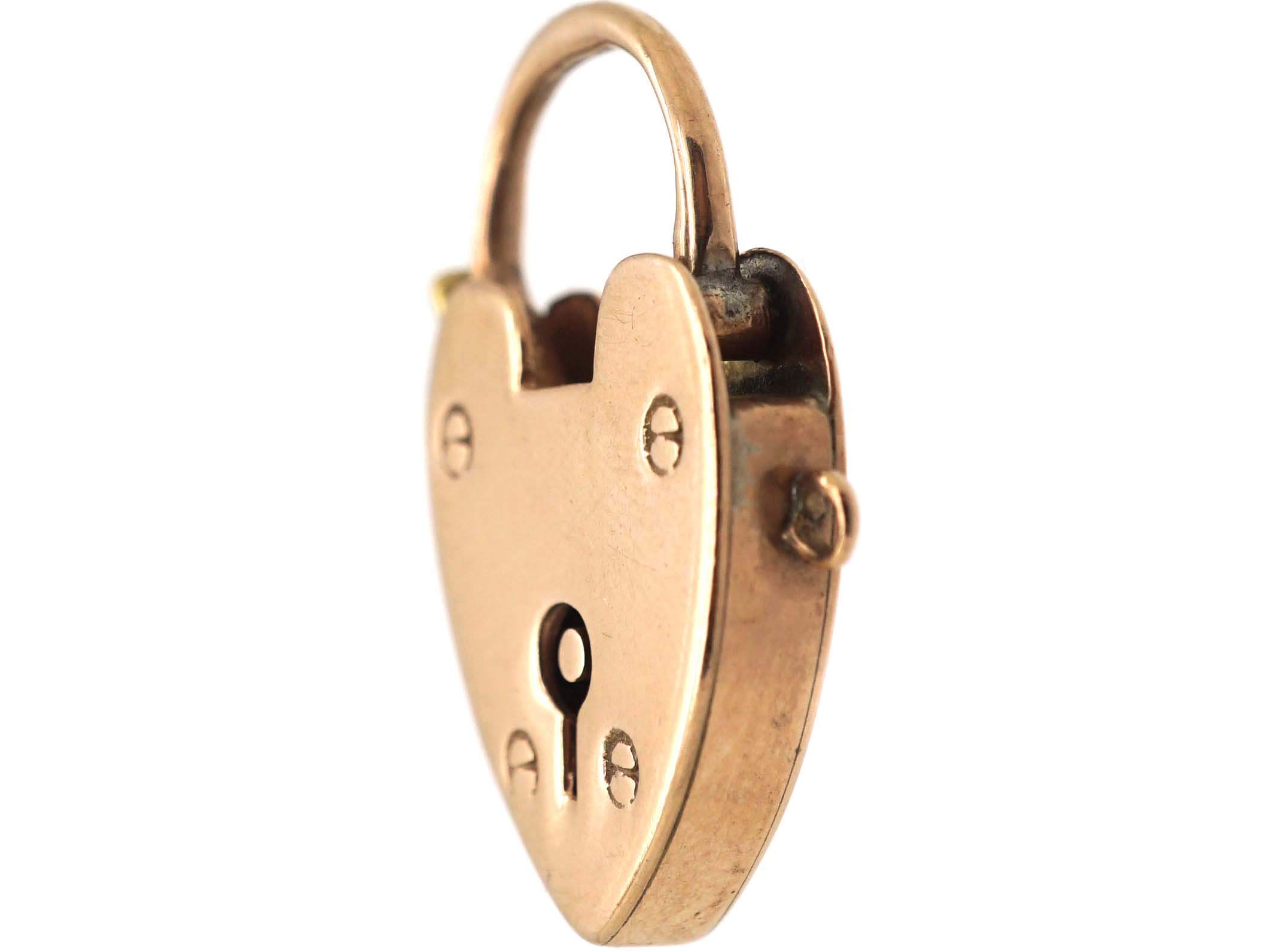 Edwardian 9ct Rose Gold Heart Padlock (224U) | The Antique Jewellery ...