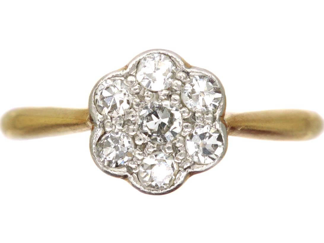 Edwardian 18ct Gold & Platinum, Diamond Daisy Cluster Ring (216U) | The ...