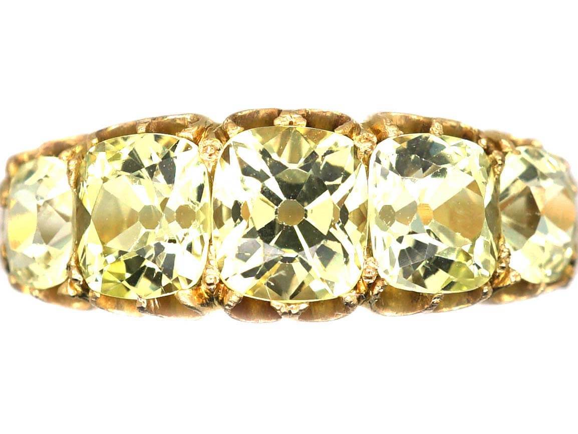 Victorian 18ct Gold & Chrysolite Five Stone Ring (181U) | The Antique ...