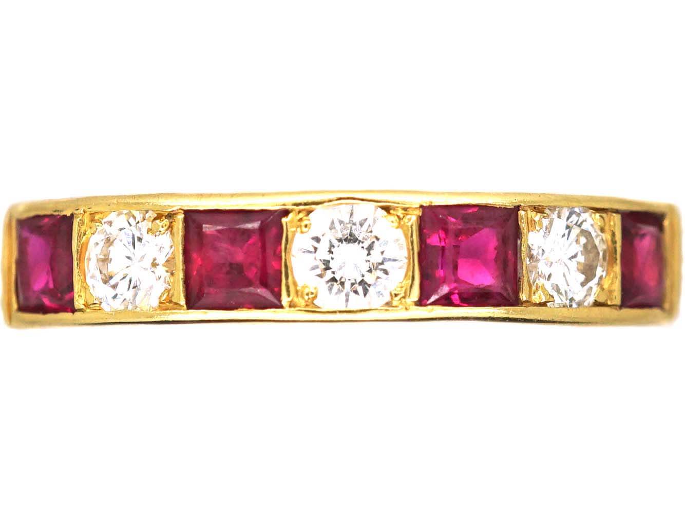 18ct Gold, Square Cut Ruby & Diamond Half Eternity Ring by Cropp & Farr ...