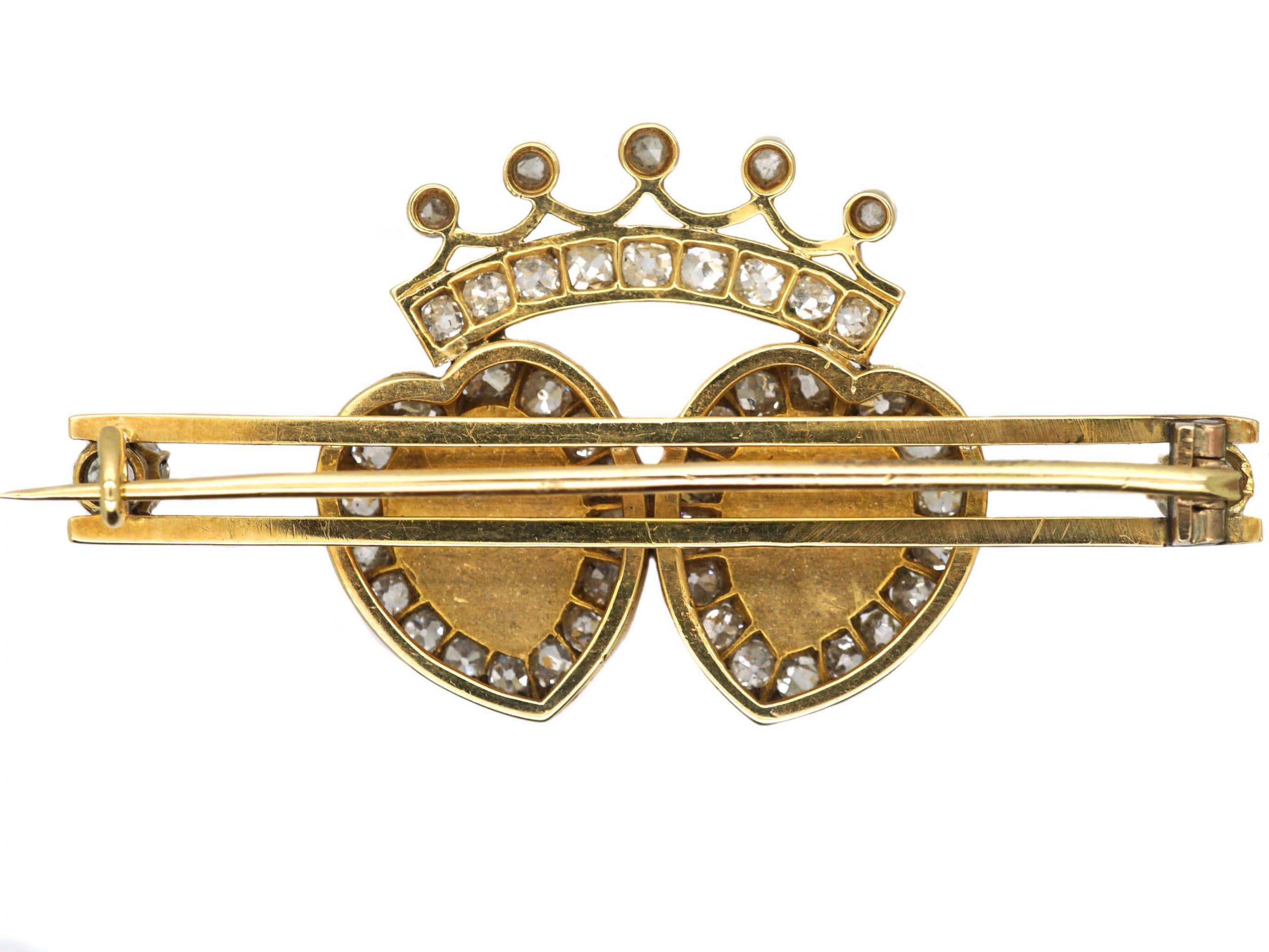 Victorian 18ct Gold Double Heart Brooch set with Natural Pearls ...