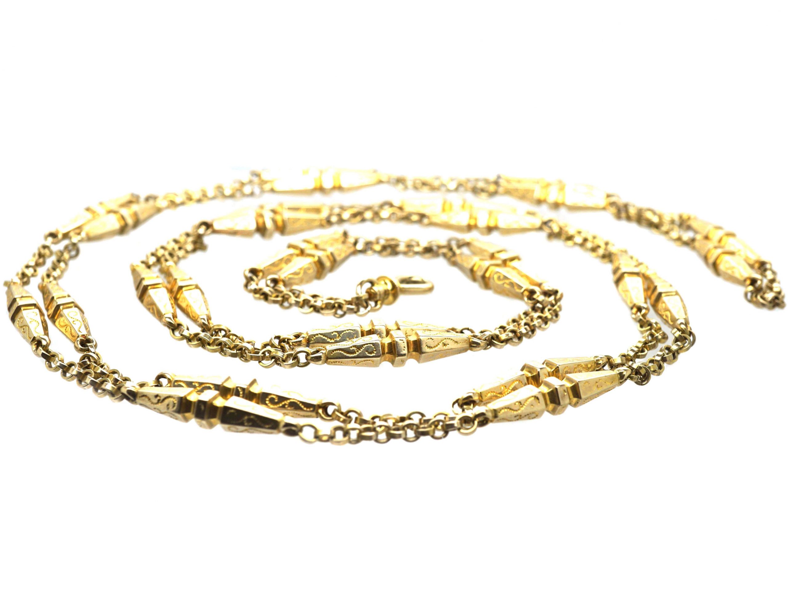 Victorian 9ct Gold Long Guard Chain with Lantern Links (301U) | The ...