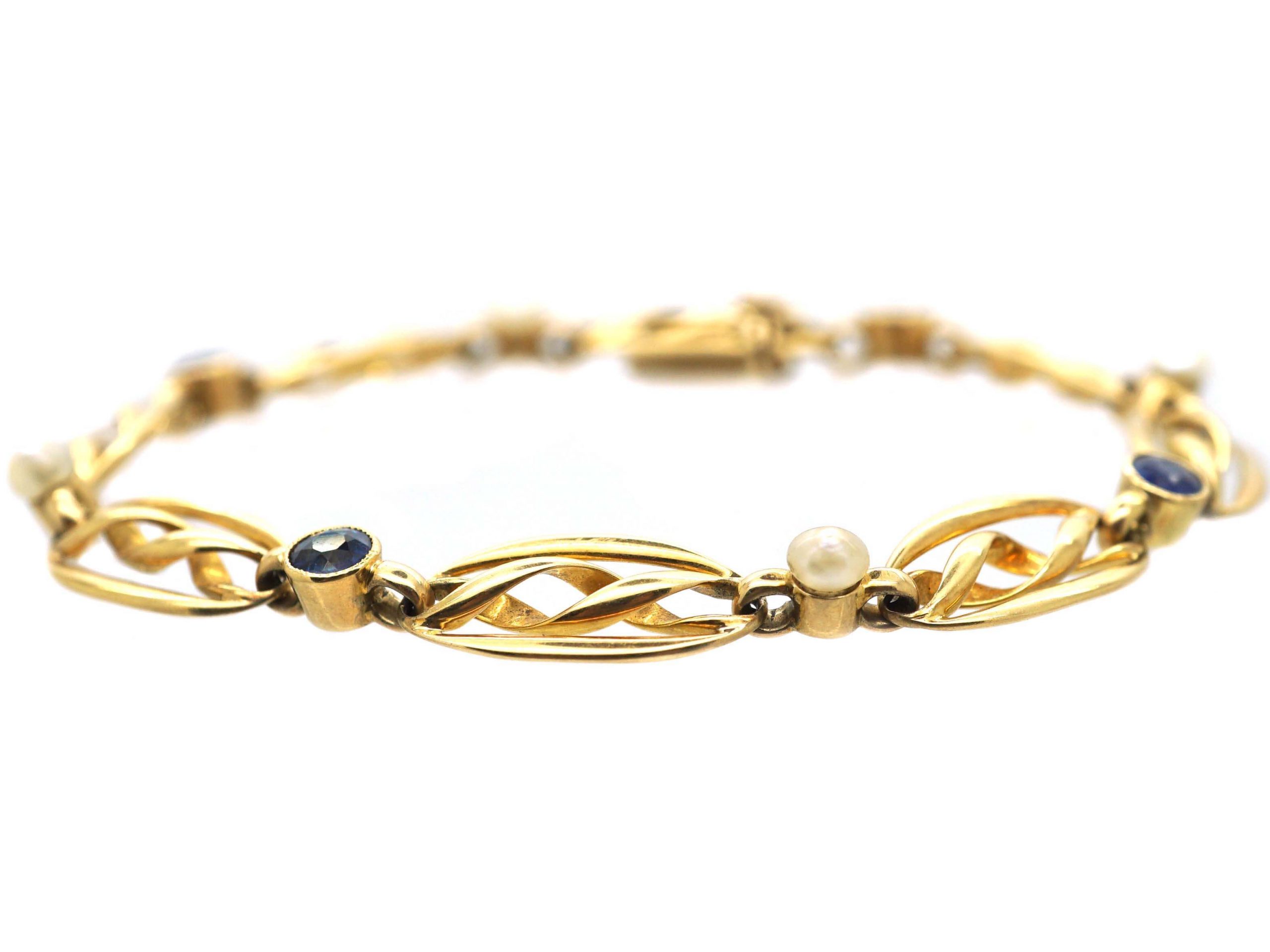 Edwardian 15ct Gold Criss Cross Motif Bracelet set with Sapphires ...