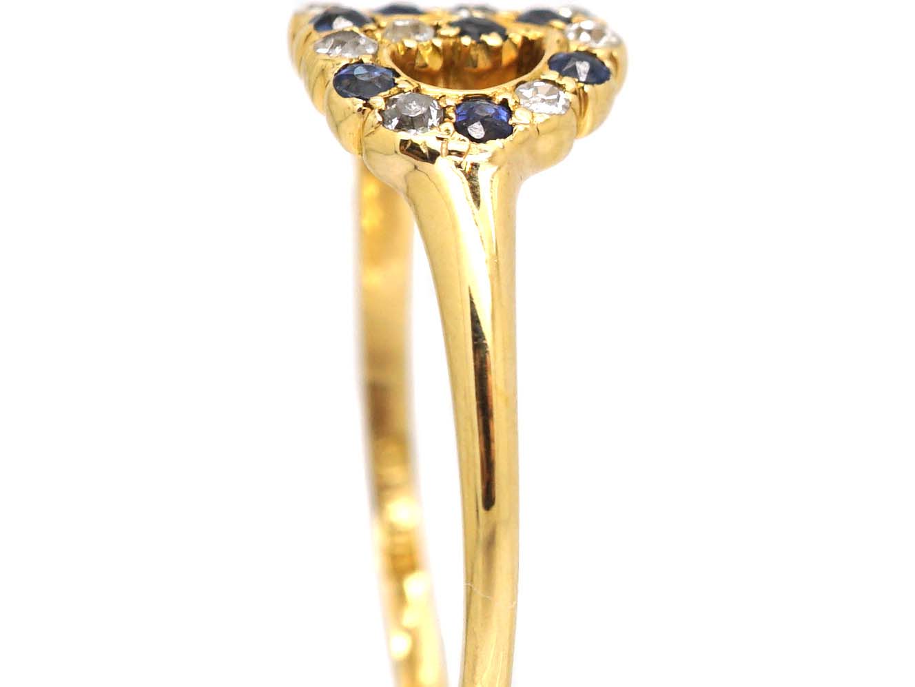 Edwardian 18ct Gold, Entwined Hearts Ring set with Sapphires & Diamonds ...
