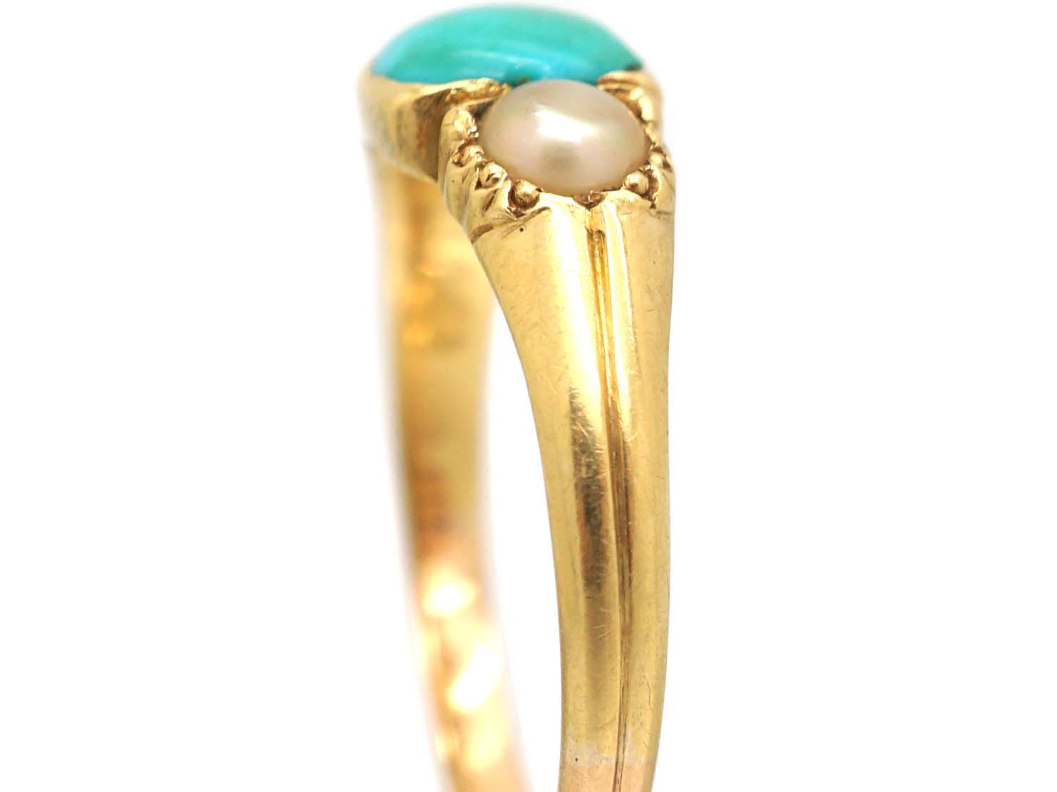 Victorian 18ct Gold Ring set with a Turquoise & Two Natural Split ...