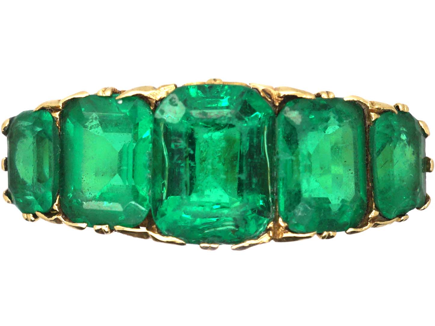 Victorian 18ct Gold & Emerald Paste Five Stone Carved Half Hoop Ring ...