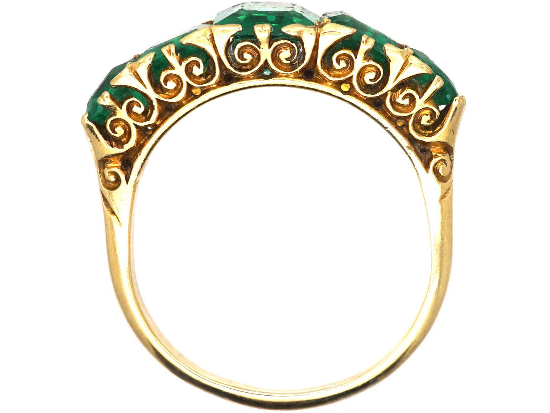 Victorian 18ct Gold & Emerald Paste Five Stone Carved Half Hoop Ring ...
