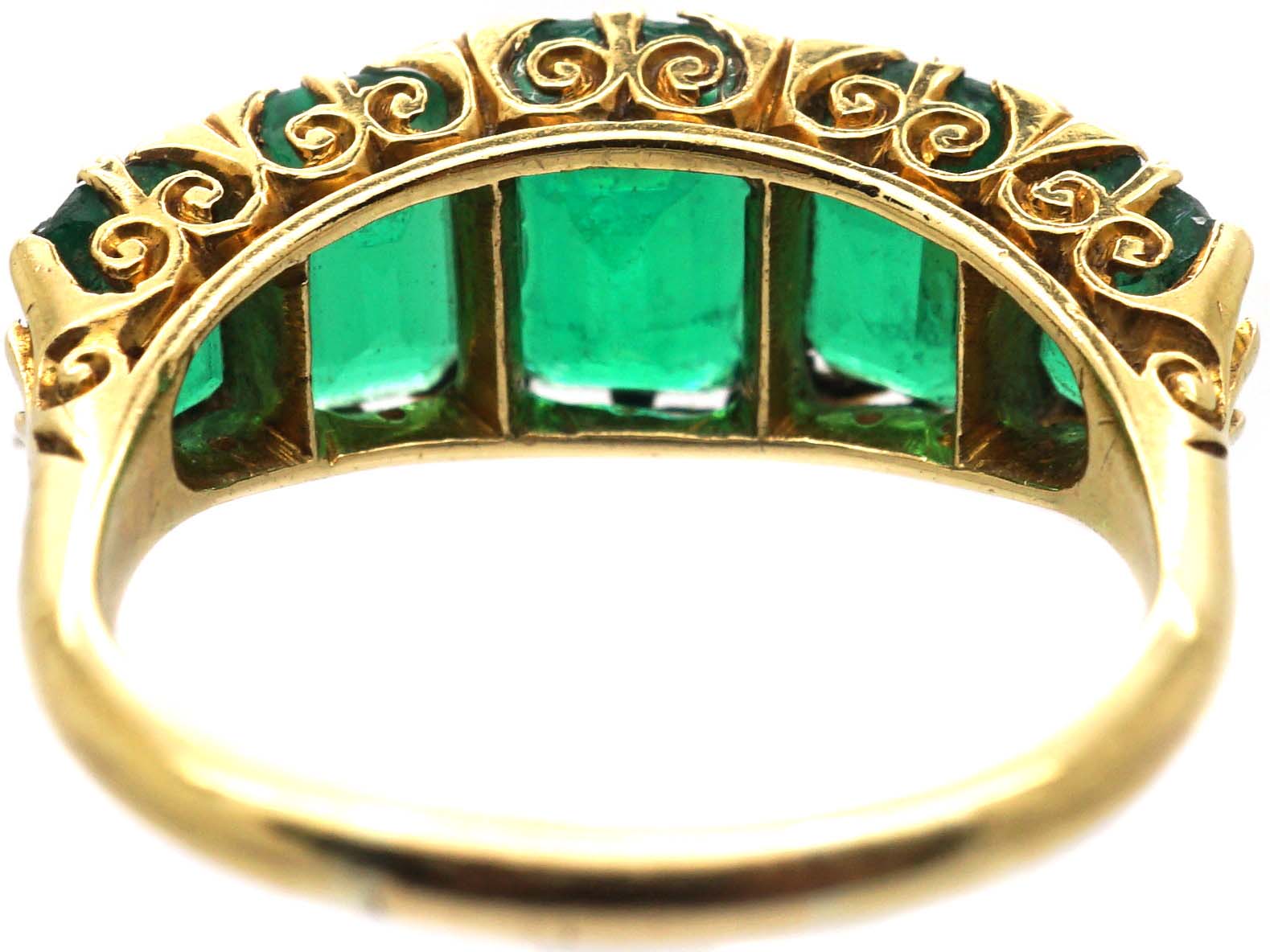 Victorian 18ct Gold & Emerald Paste Five Stone Carved Half Hoop Ring ...