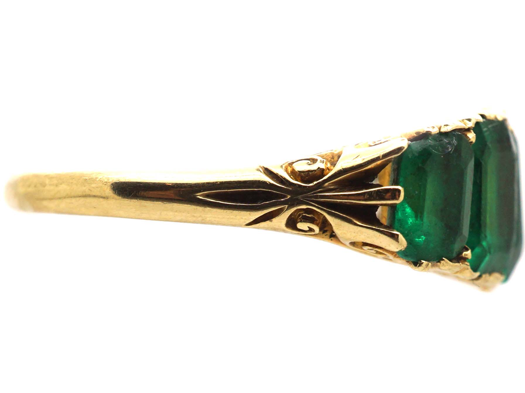 Victorian 18ct Gold & Emerald Paste Five Stone Carved Half Hoop Ring ...